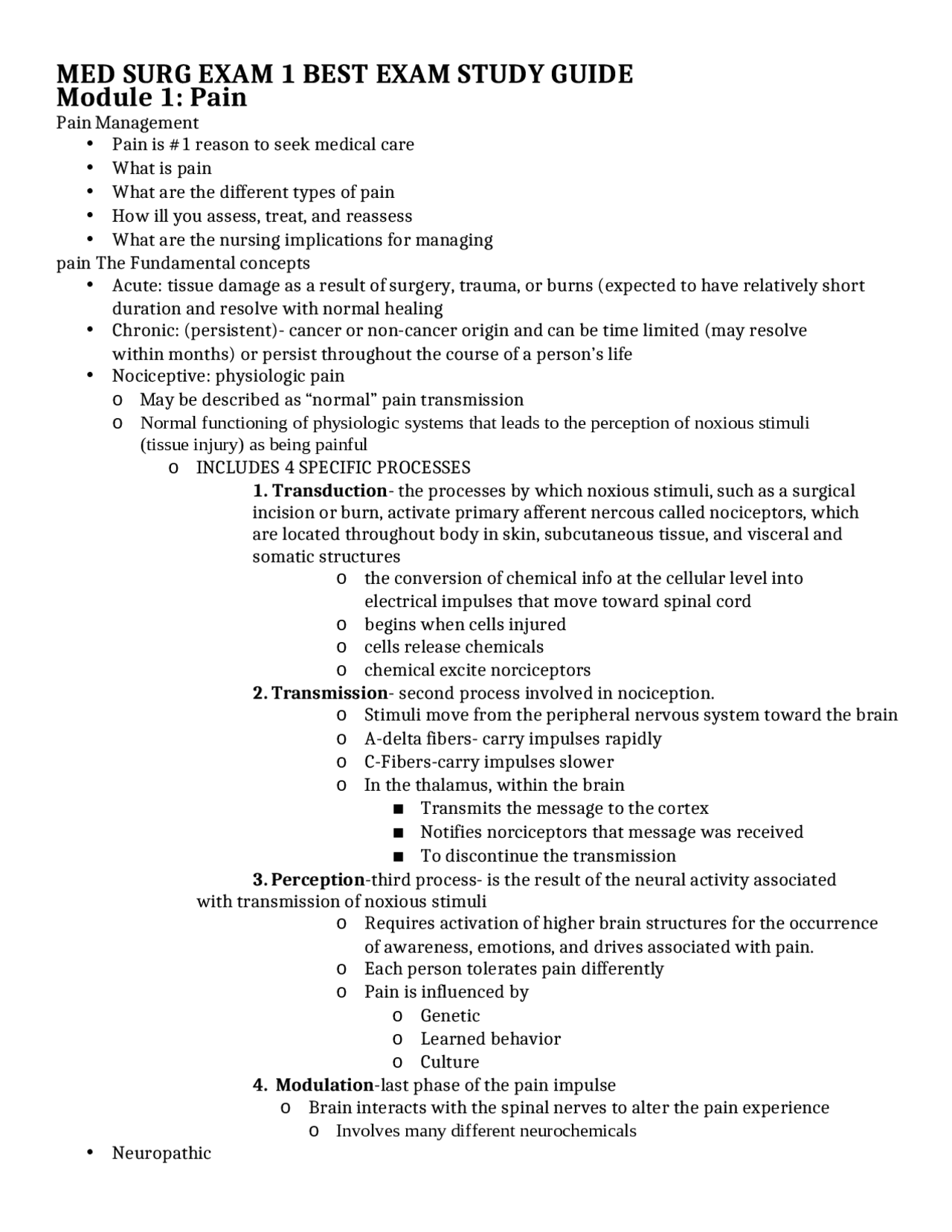 MED SURG EXAM 1 BEST EXAM STUDY GUIDE Module 1: Pain | Study Guides, Projects, Research Nursing ...