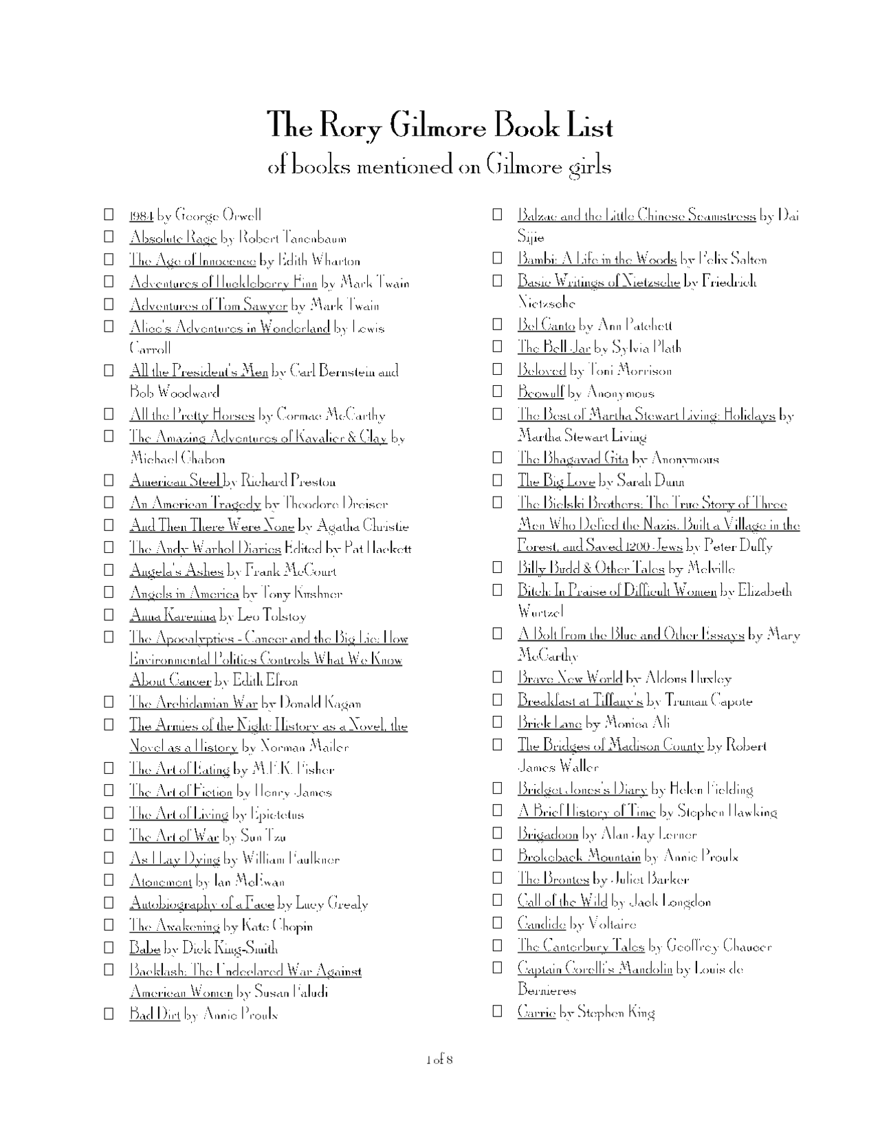 Lista de livros da rory gilmore | Notas de estudo Literatura Ensino ...