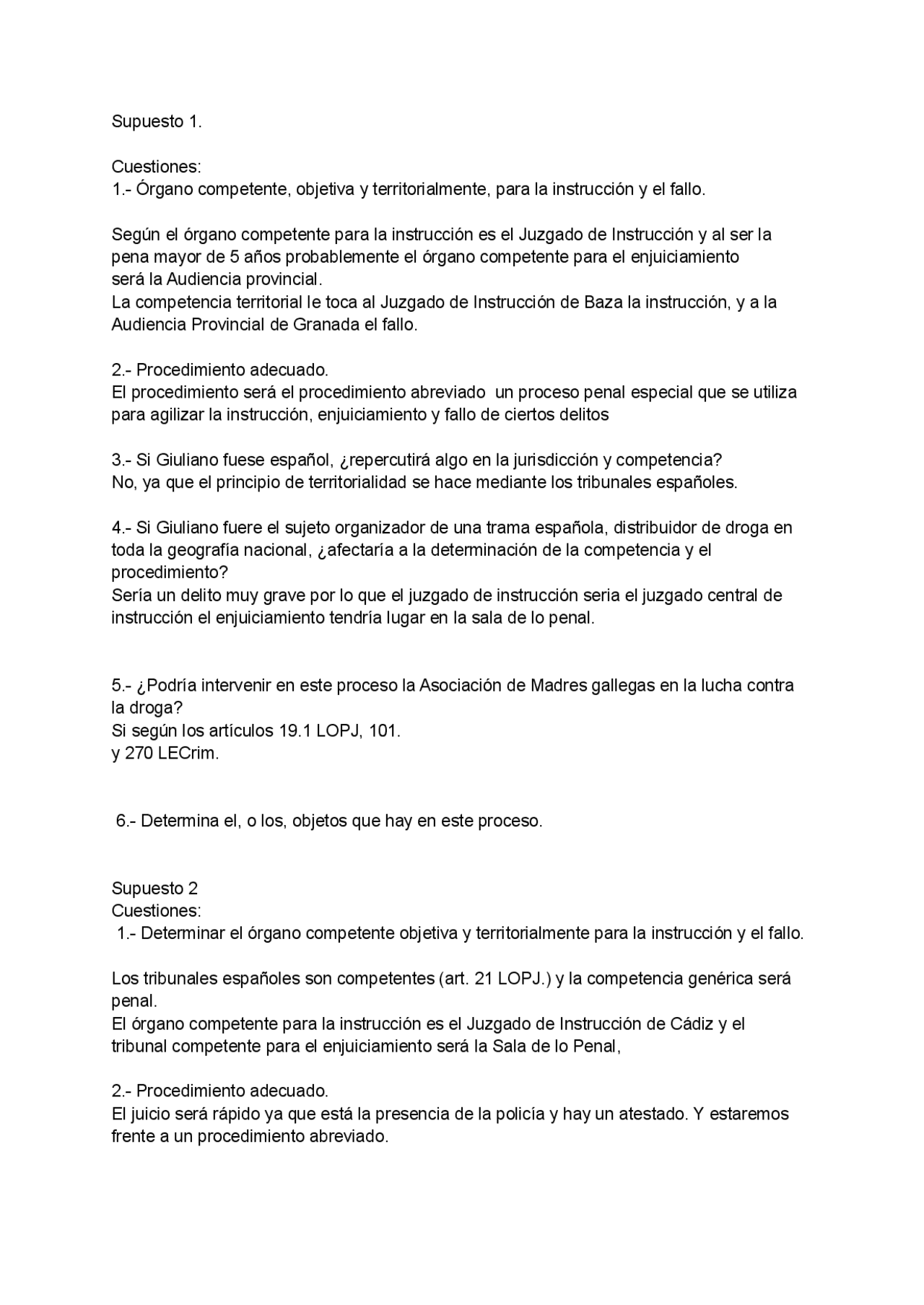 Práctica Proceso Penal Ejercicios De Derecho Procesal Docsity
