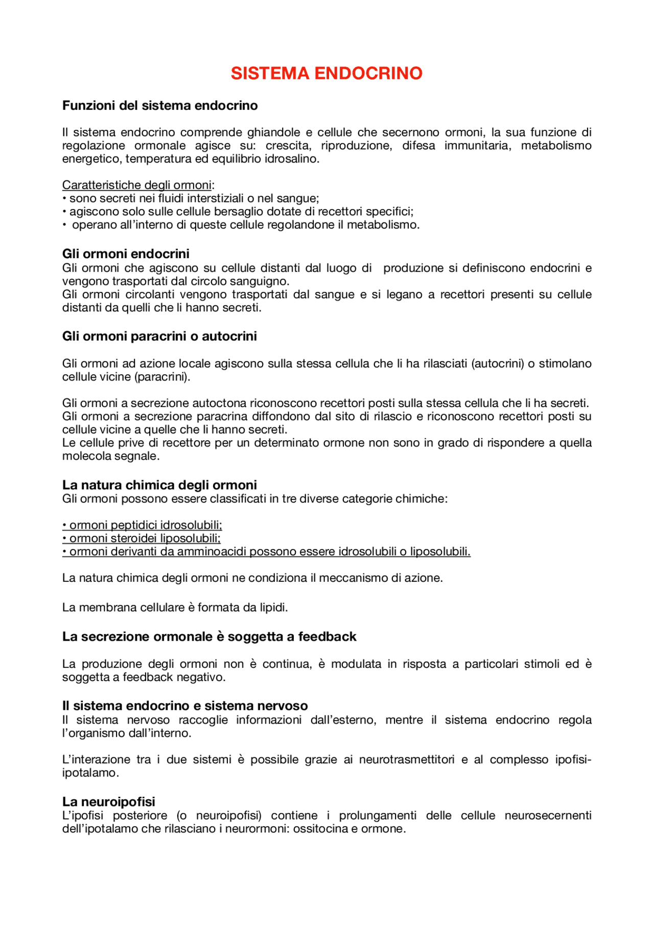 Sistema Endocrino E Diabete Appunti Di Scienze Umane Docsity