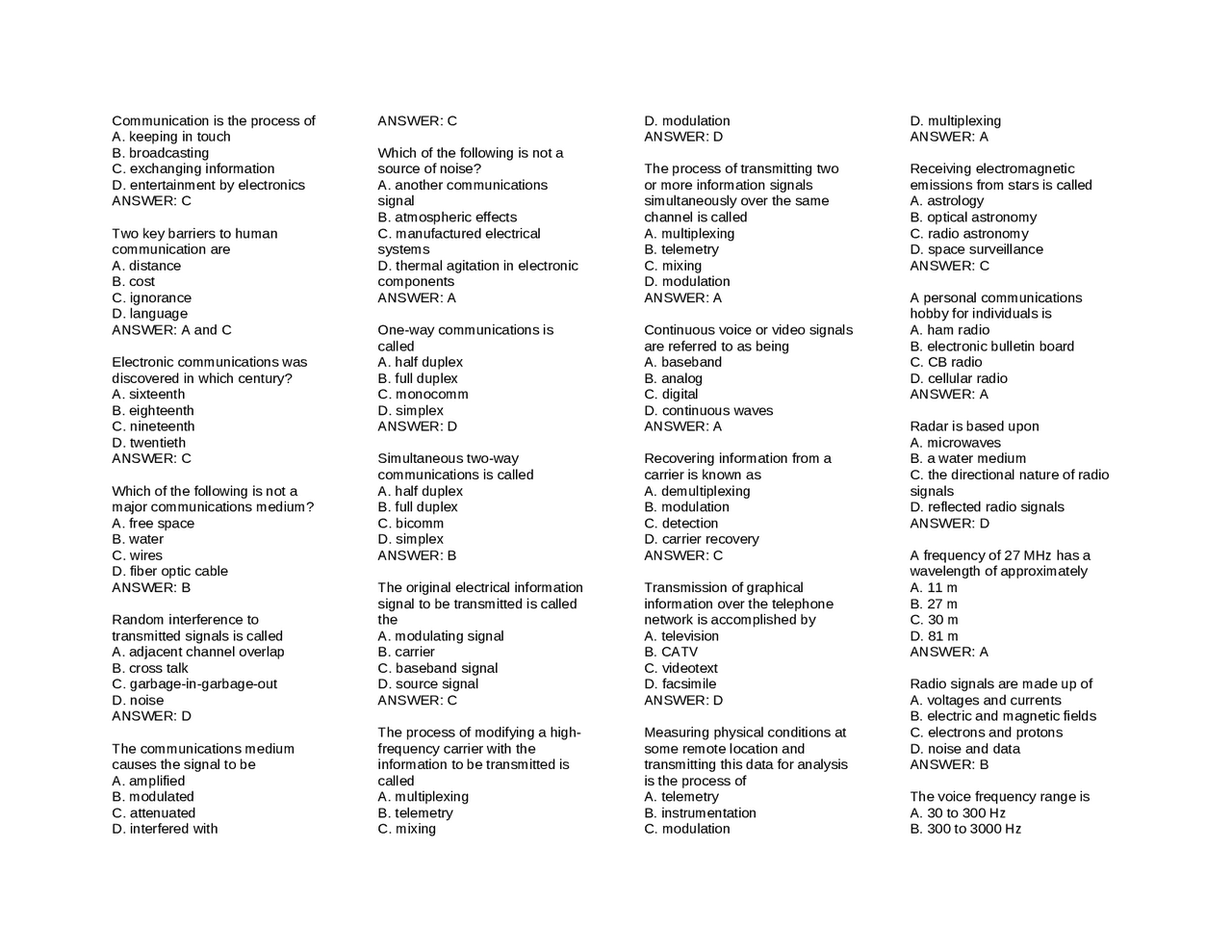 Frenzel Multiple Choices | Exercises Data Communication Systems and Computer Networks | Docsity