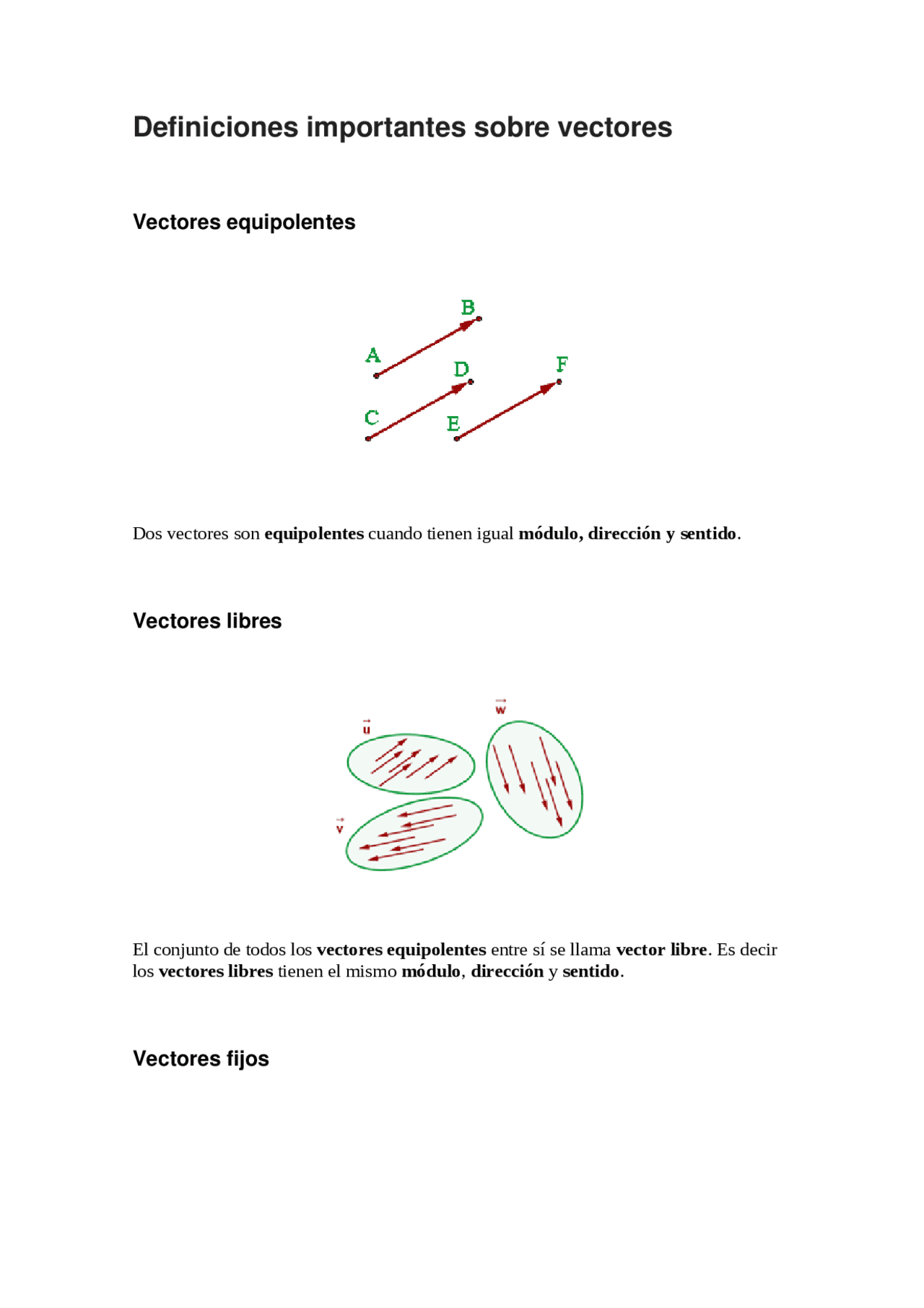Clasificacion de los vectores | Apuntes de Matemáticas | Docsity