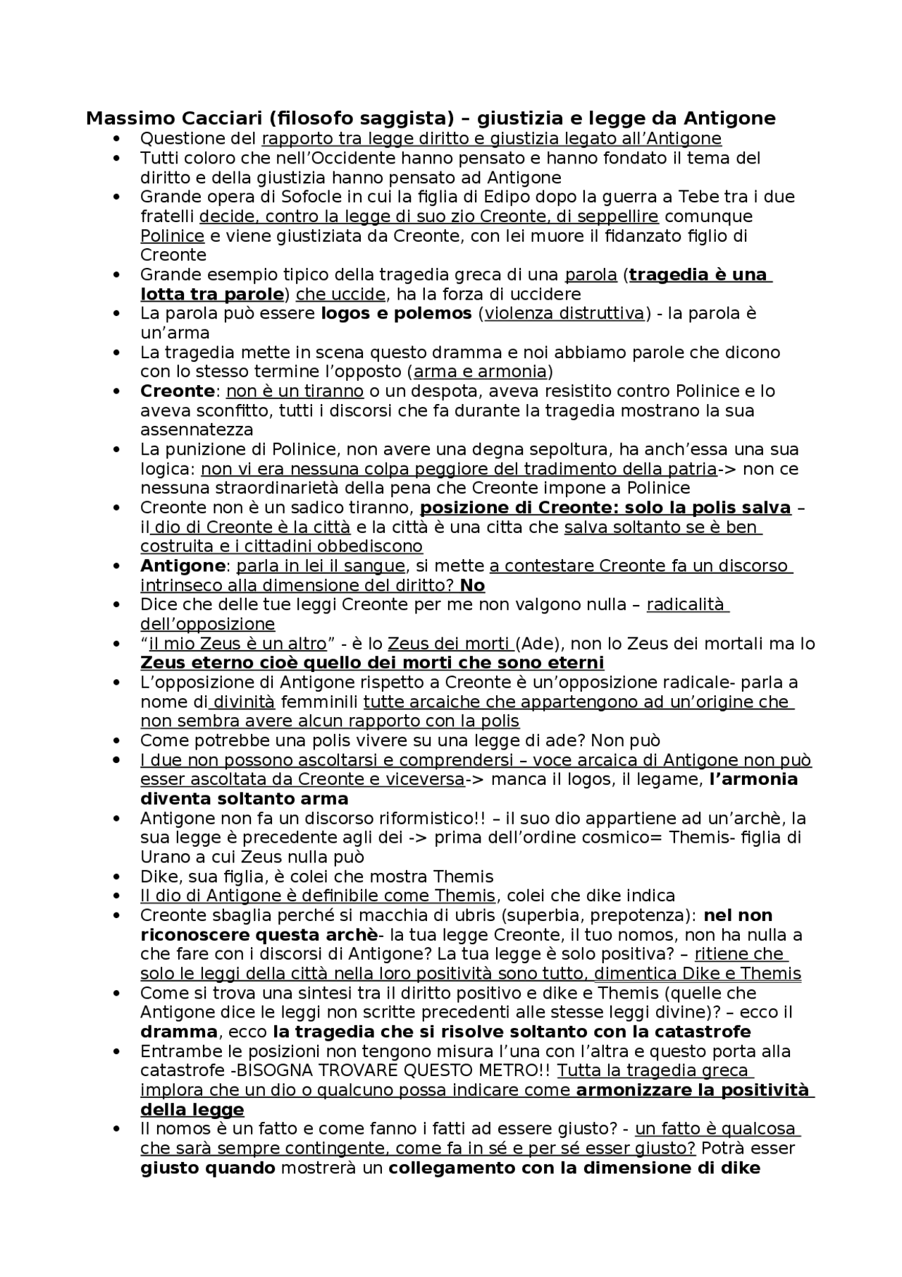 Appunti Sullintervista Di Cacciari Sullantigone Appunti Di