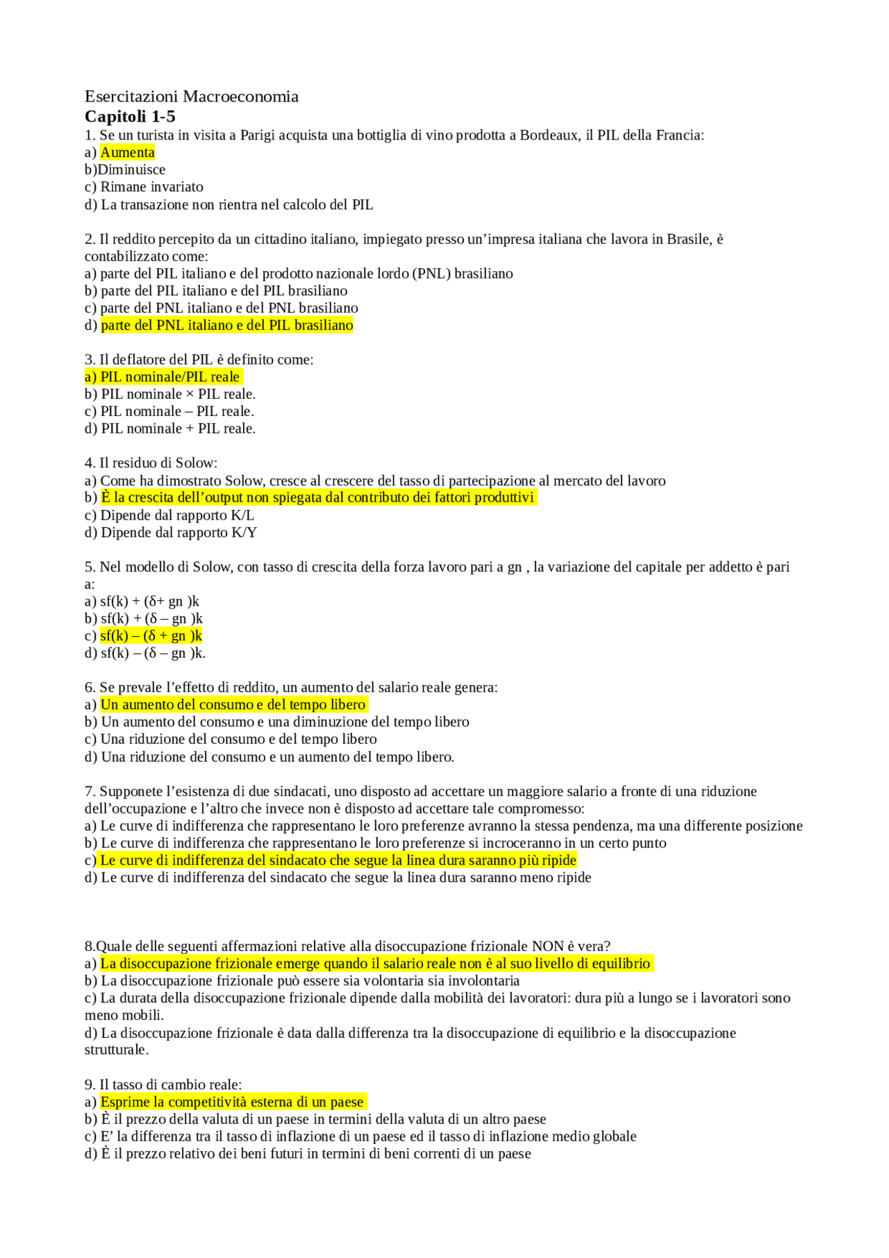 Domande Esame Macroeconomia Prove Desame Di Macroeconomia Docsity