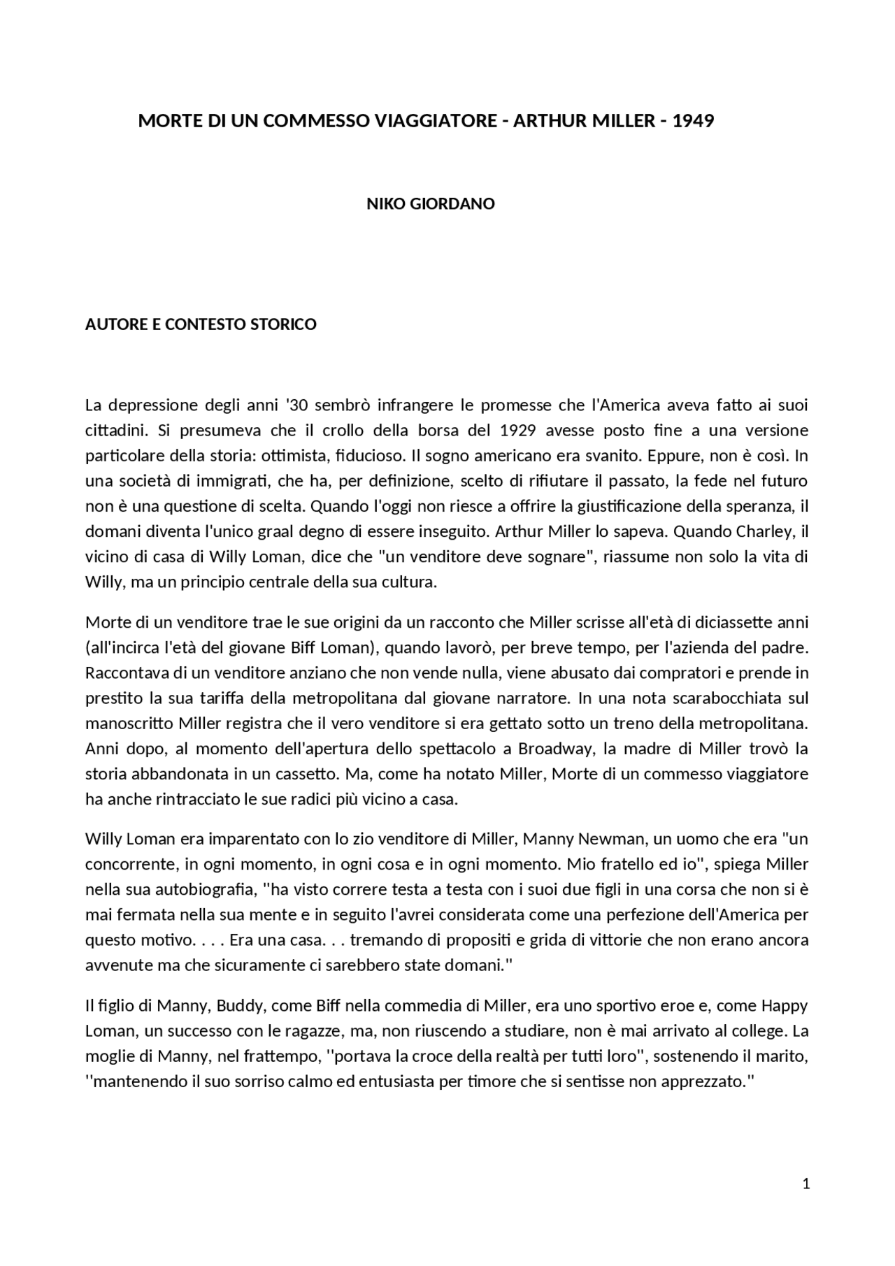 Analisi di Morte di un commesso viaggiatore | Dispense di Storia del ...