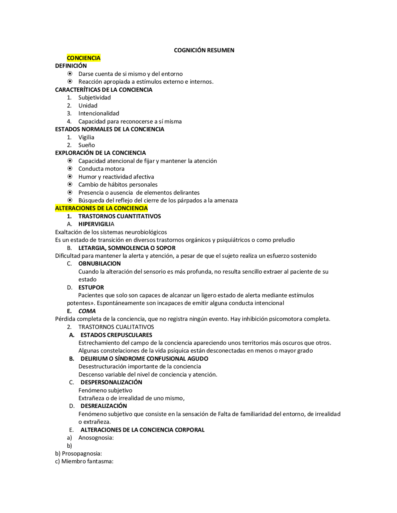 Resumen de la Conciencia: Características, Estados Normales y ...