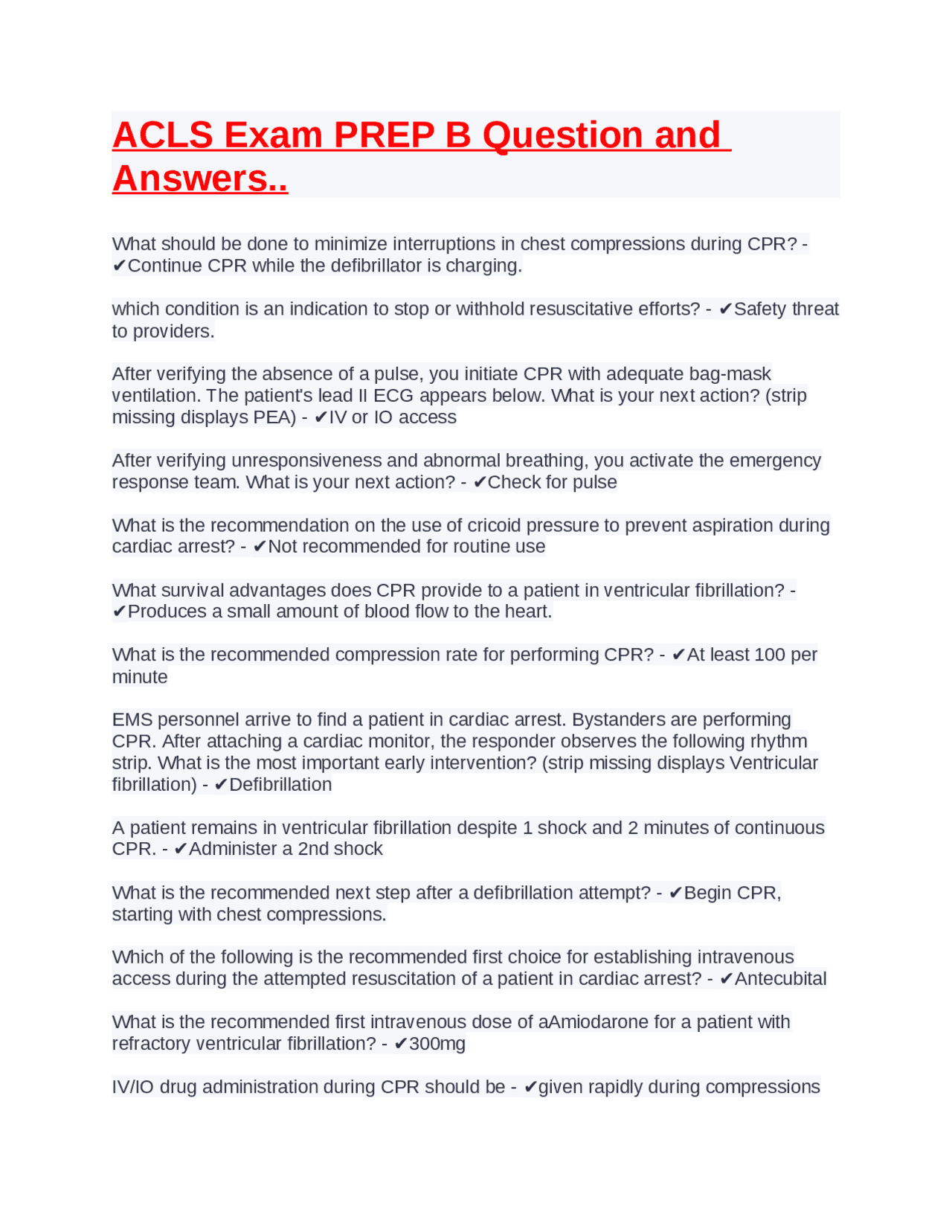 ACLS Exam VERSION B Question and Answers 2021 2022 | Exams Nursing ...