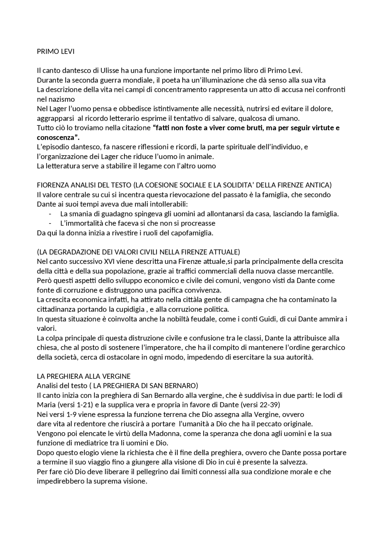 Riassunto primo levi | Appunti di Italiano | Docsity