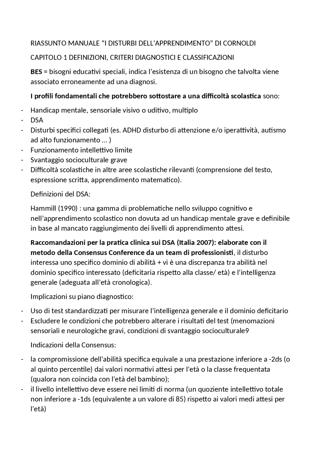 Riassunto Manuale I Disturbi Dellapprendimento” Di Cornoldi Schemi