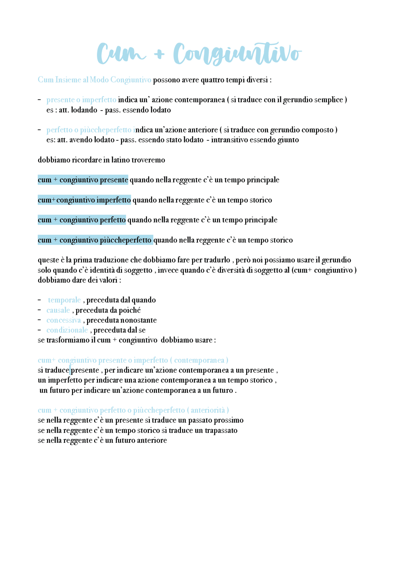 Cum narrativo/congiuntivo | Schemi e mappe concettuali di Latino | Docsity