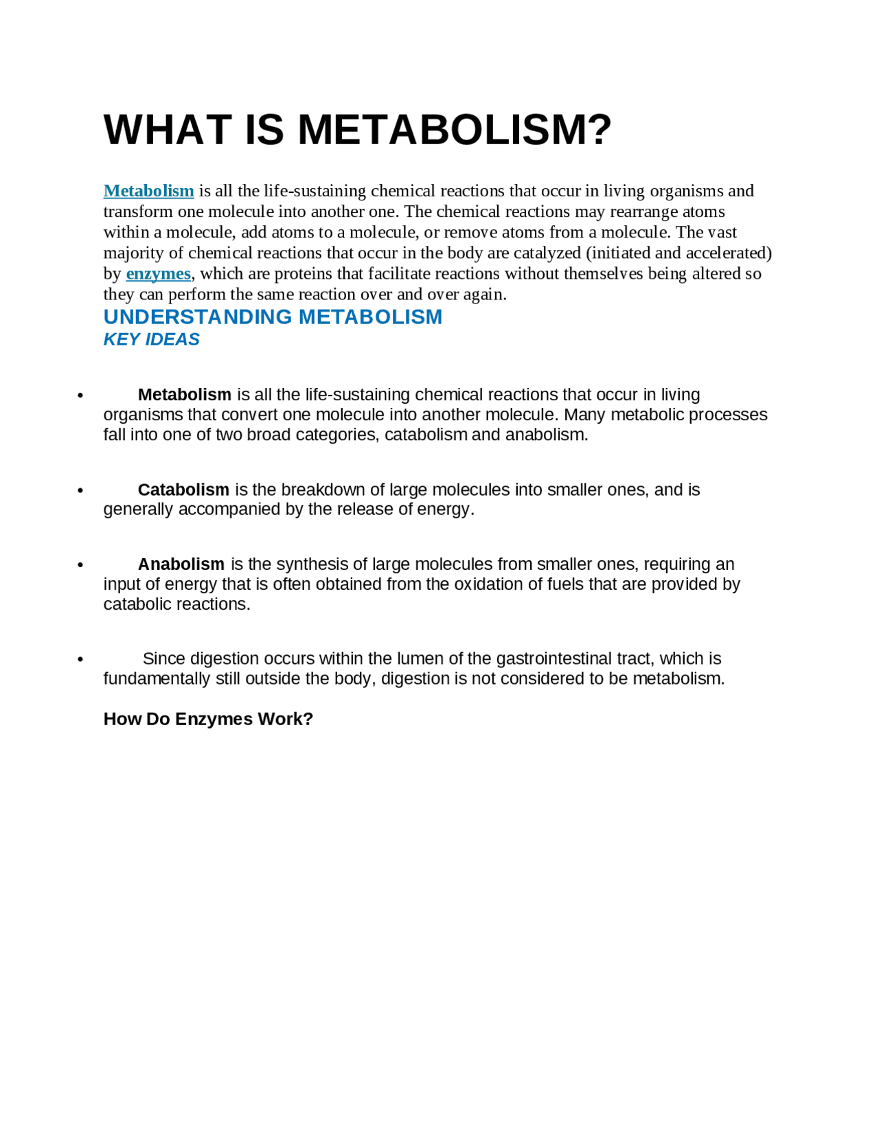 Summary of Metabolism | Study notes Nutrition | Docsity