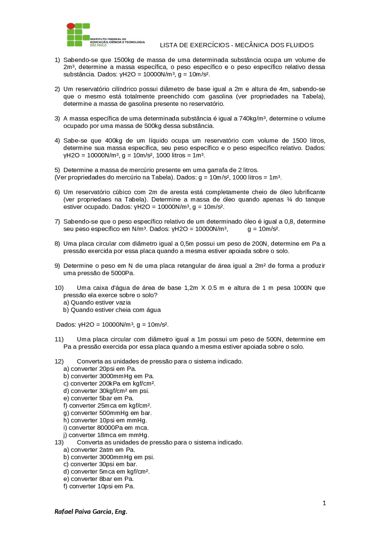 Exercicios Para Resolução Exercícios Mecânica Docsity