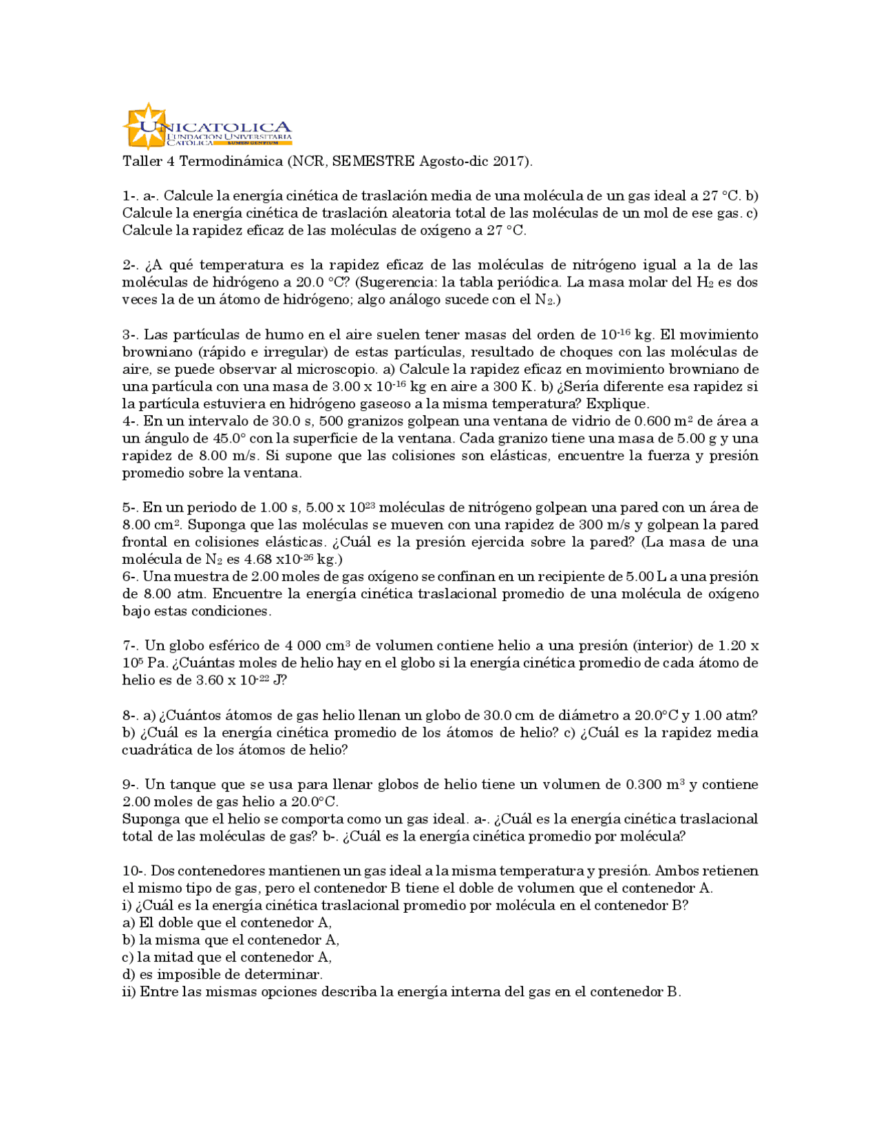 Ejercicios Termodinámica Ejercicios De Termodinámica Docsity