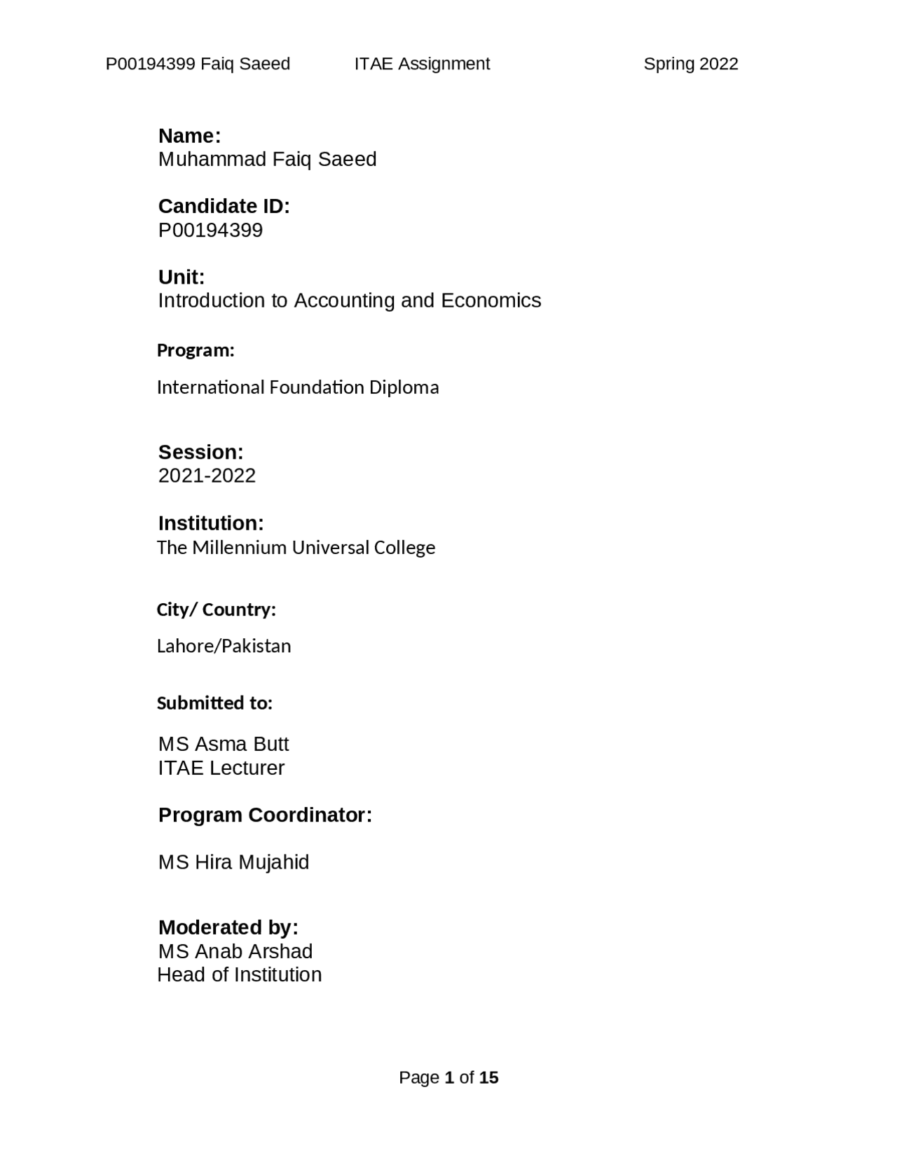 Introduction To Accounting And Economics Assignments Economics Docsity