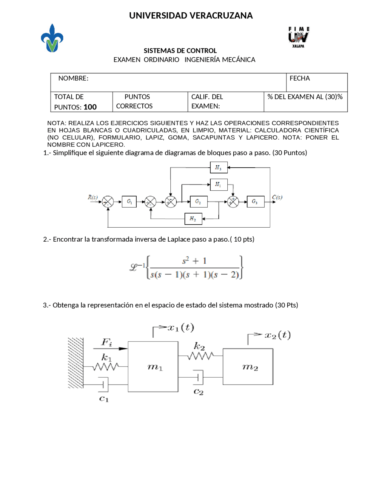 Examen Sistemas de control | Apuntes de Sistemas de Control | Docsity