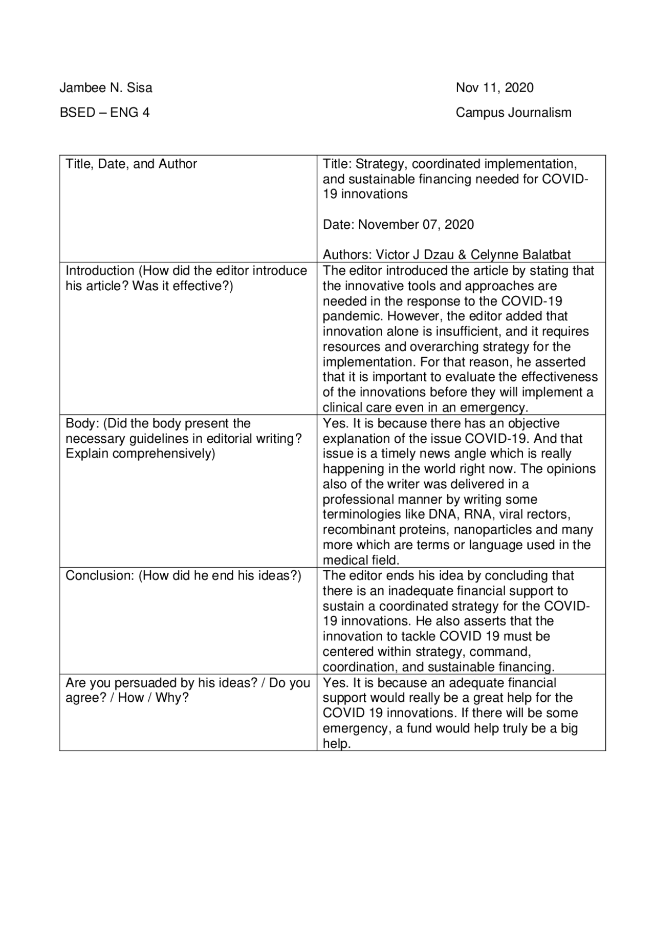 Sample Editorial Article Exercises Journalism Docsity