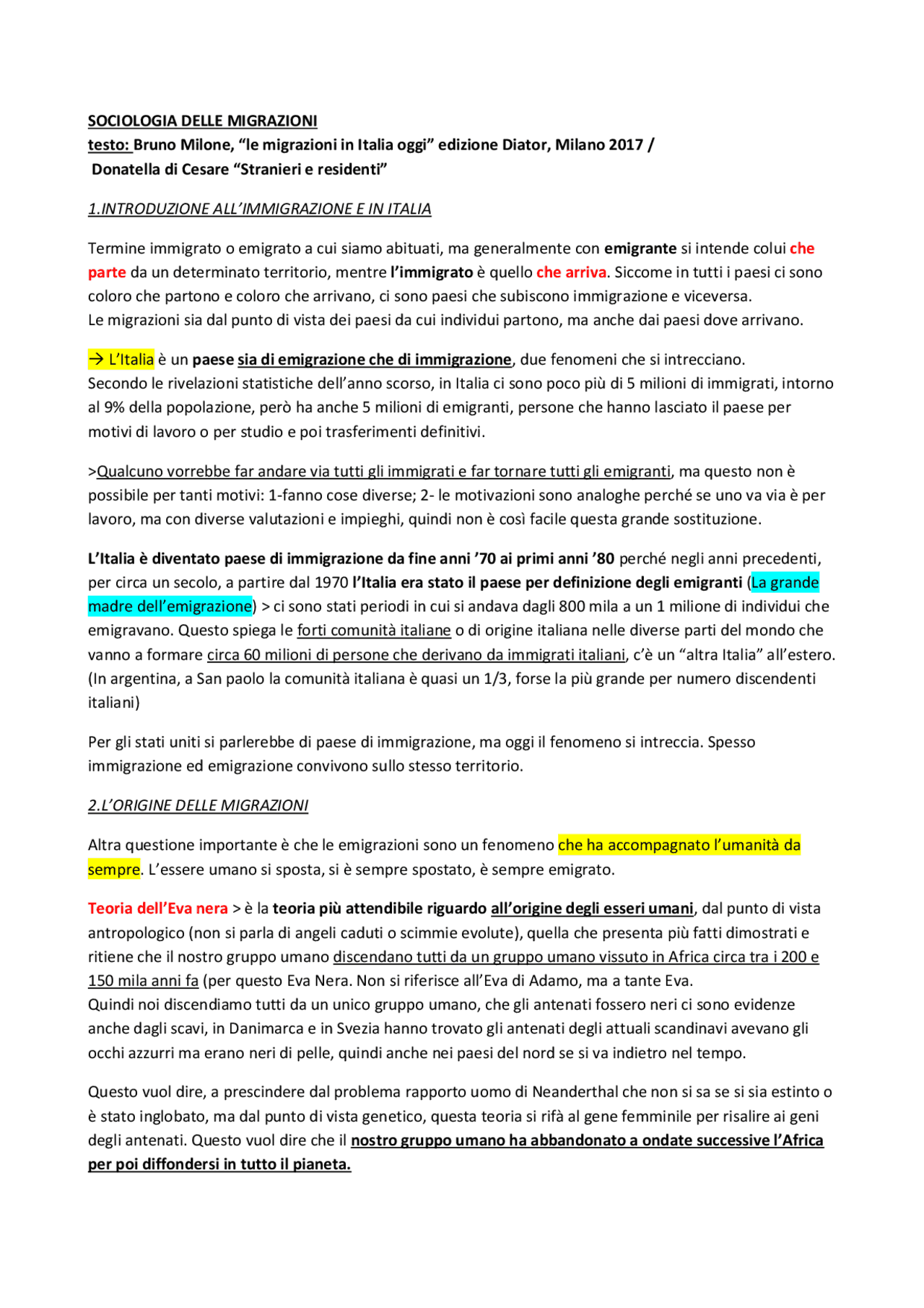 Sociologia Delle Migrazioni Appunti Di Sociologia Docsity