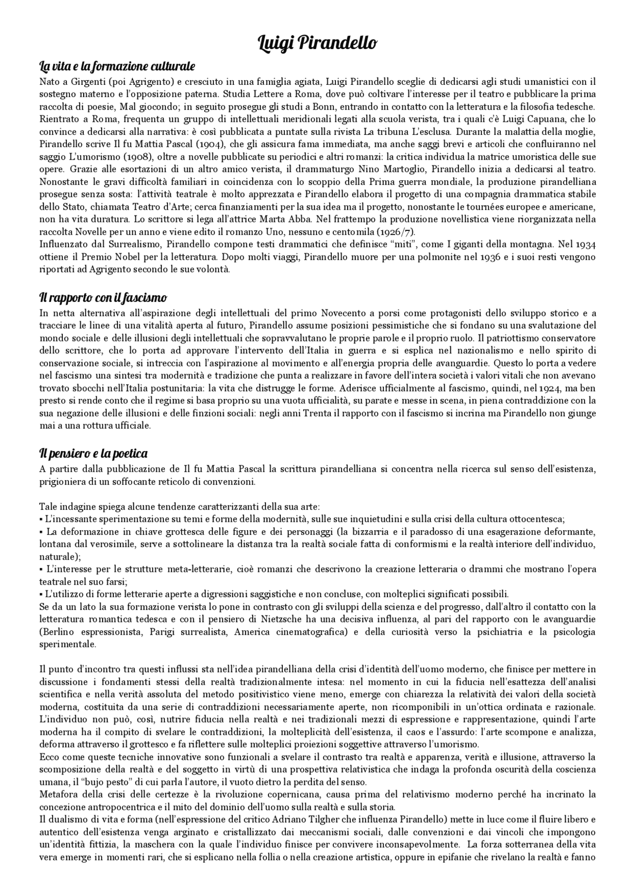 Luigi Pirandello: Vita e Opere - La Crisi dell'Identità e l'Umorismo | Dispense di Italiano ...