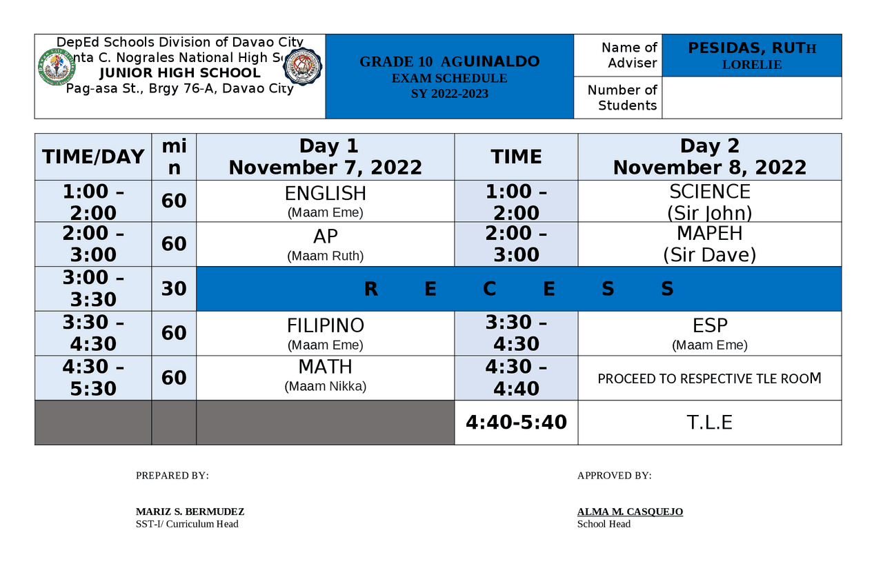 Grade 10 examination | Exams Mathematics | Docsity