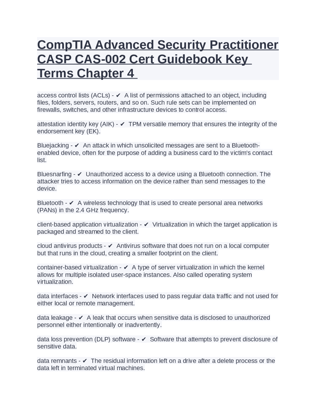 CompTIA Advanced Security Practitioner CASP CAS-002 Cert Guidebook Key Terms Chapter 4 | Exams ...