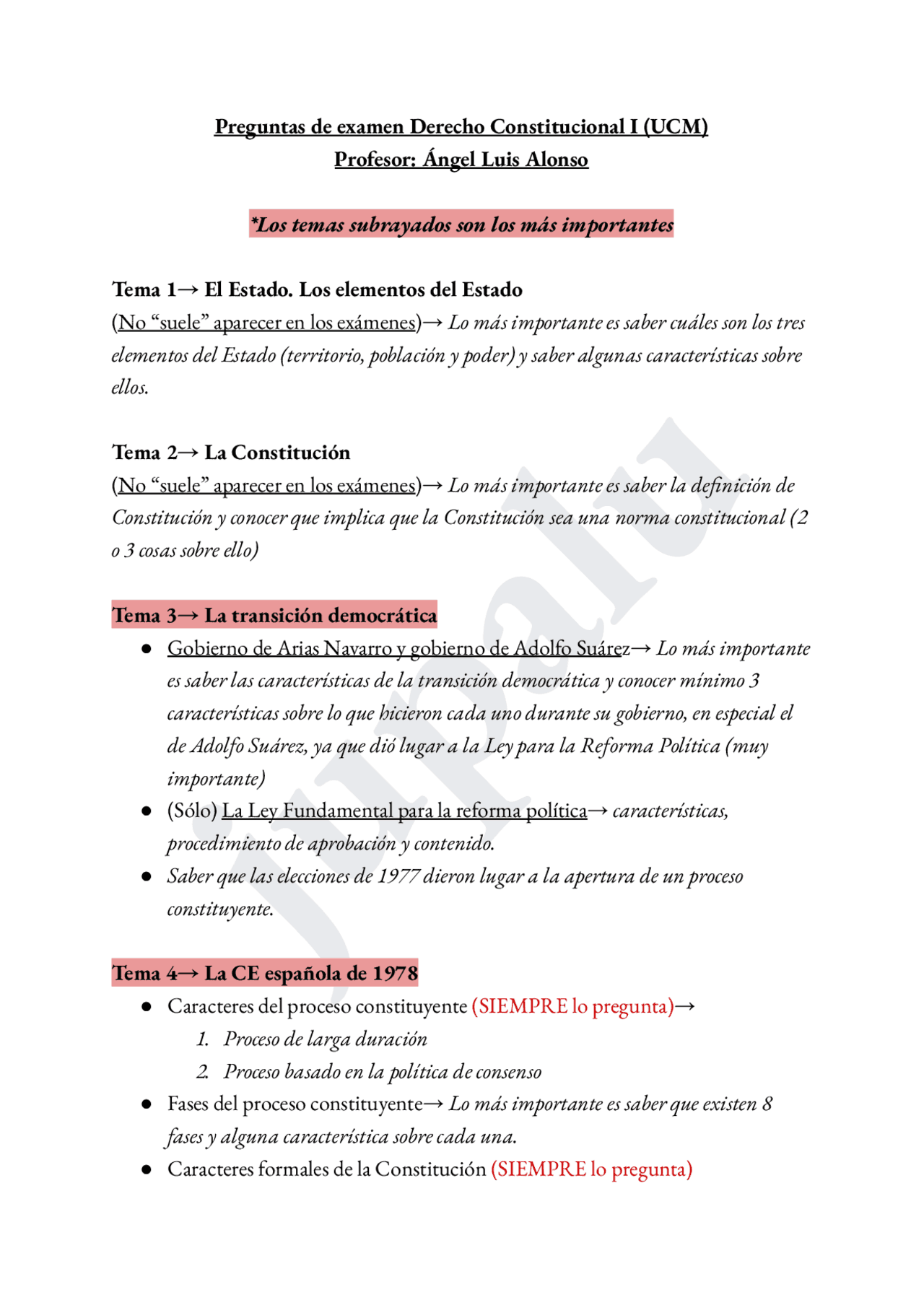 Preguntas de examen Derecho Constitucional UCM | Exámenes de Derecho Constitucional | Docsity