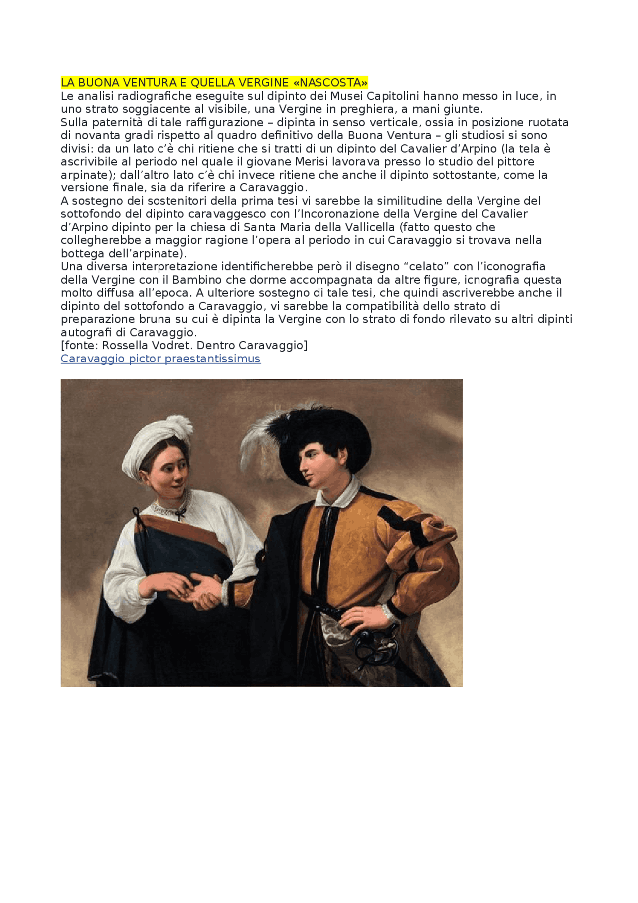 Caravaggio e la sua opera | Schemi e mappe concettuali di Storia Dell ...