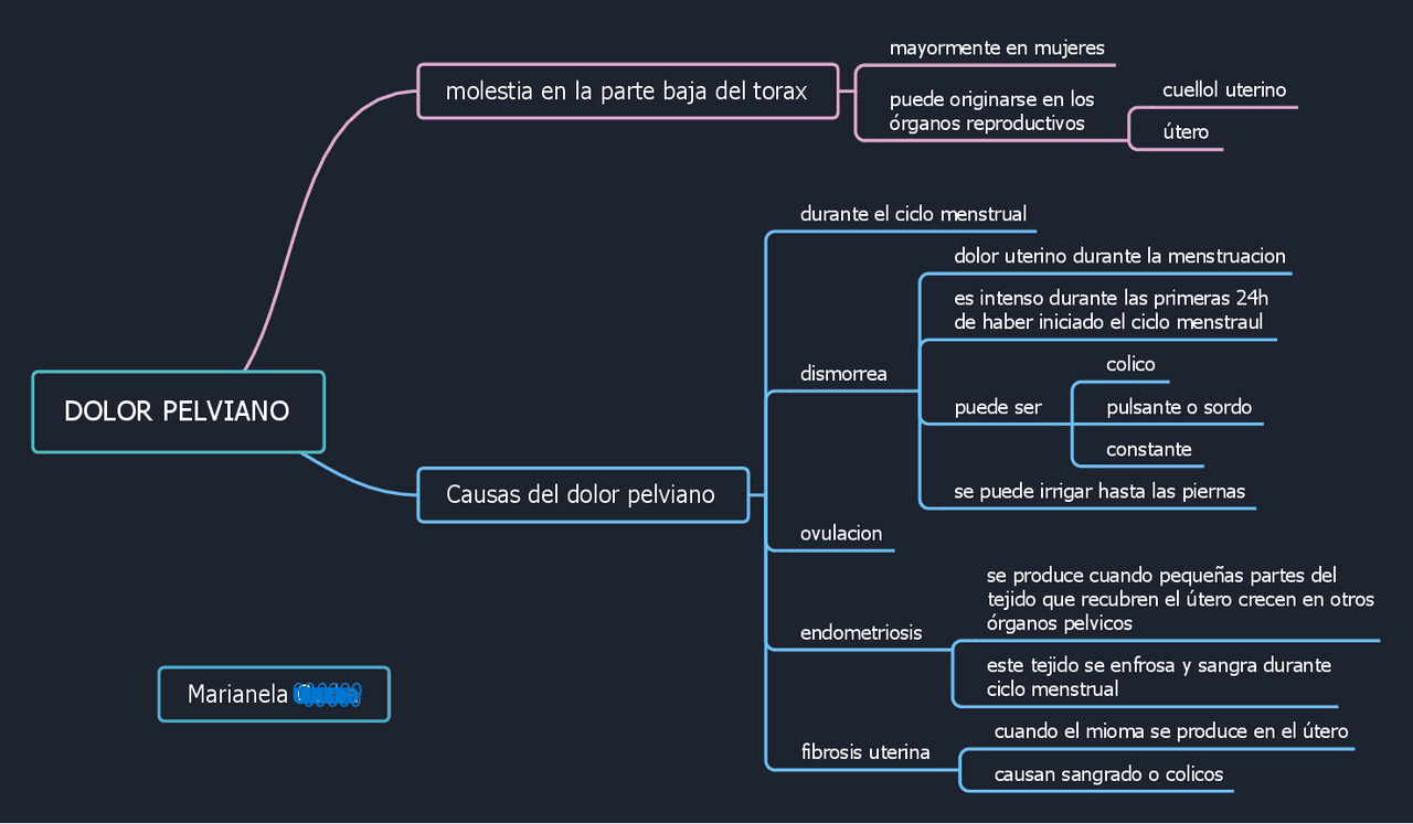 Mapa mental sobre el dolor pelviano | Esquemas y mapas conceptuales de Semiología | Docsity