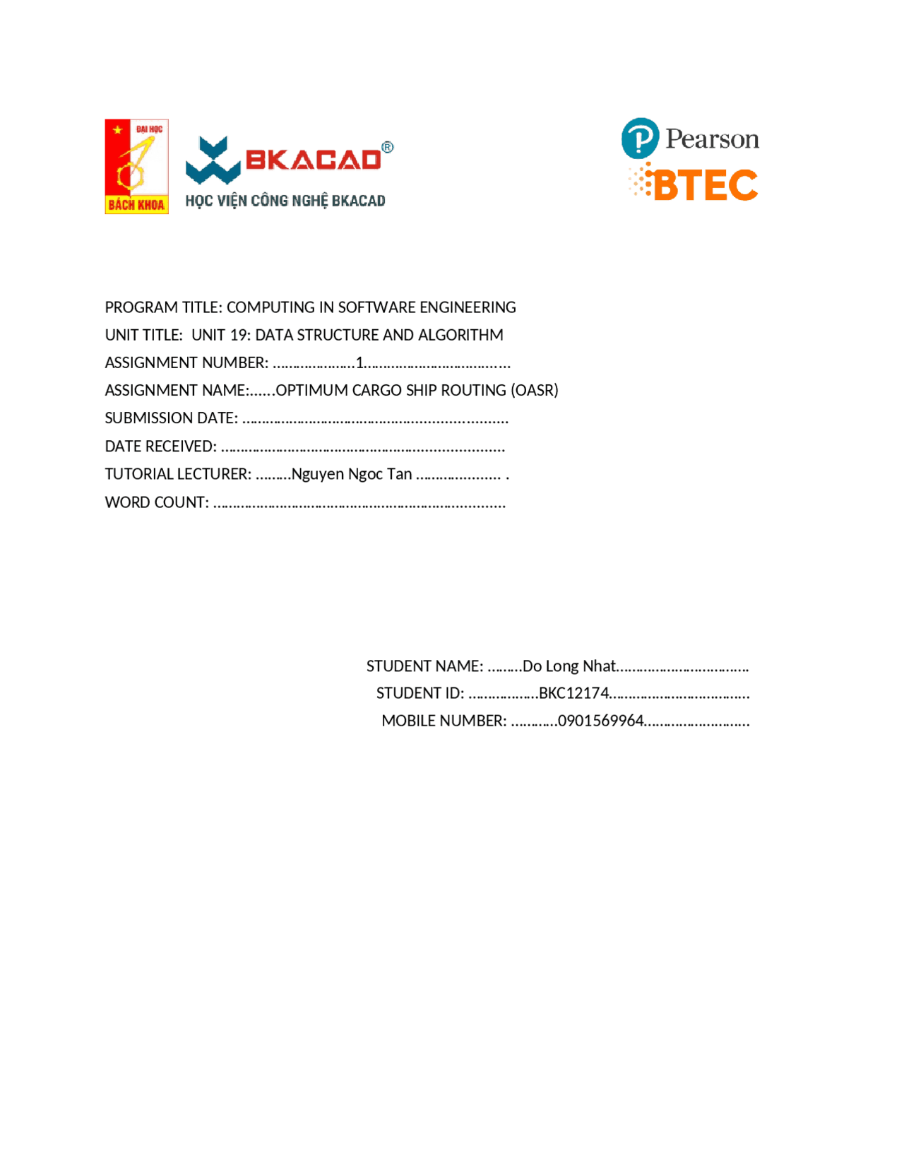 Assignment Data Structures And Algorithms Assignments Data Structures And Algorithms Docsity