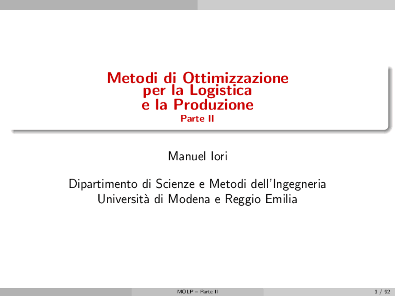 Modelli E Metodi Per La Logistica Modelli E Metodi Per La Logistica