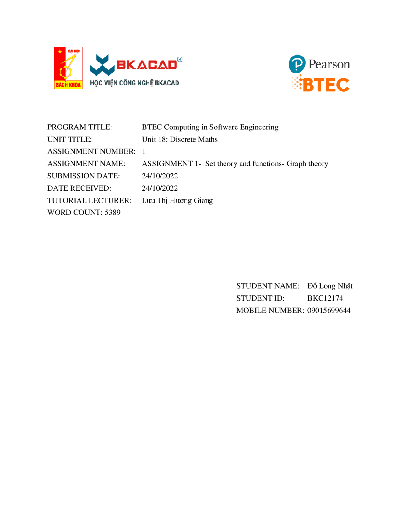 Assignment 1 Discrete Mathematics Assignments Discrete Mathematics Docsity