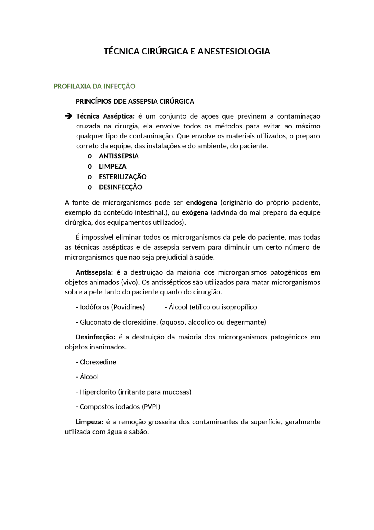 Resumo De Técnicas Cirúrgicas Resumos Anestesiologia Docsity