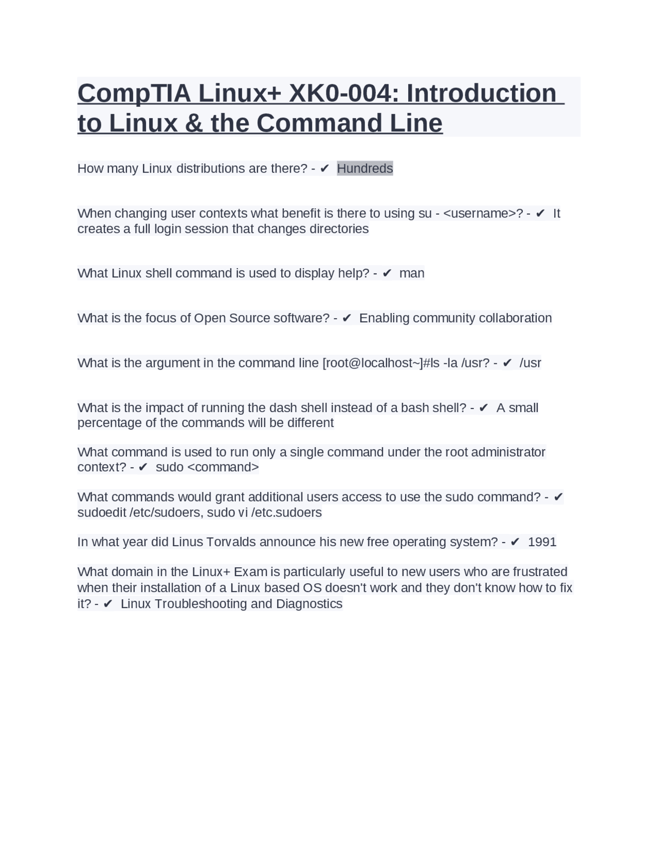 CompTIA Linux+ XK0-004 Introduction to Linux & the Command Line | Exams Computer Science | Docsity