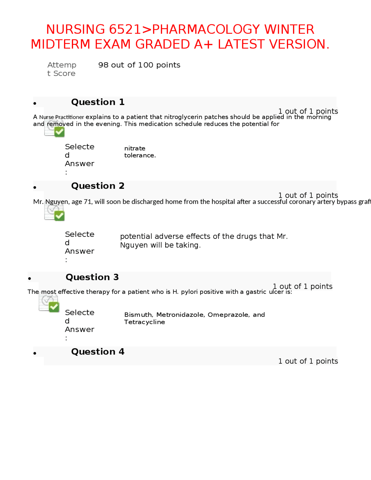NURSING 6521>PHARMACOLOGY WINTER MIDTERM EXAM GRADED A+ LATEST VERSION ...
