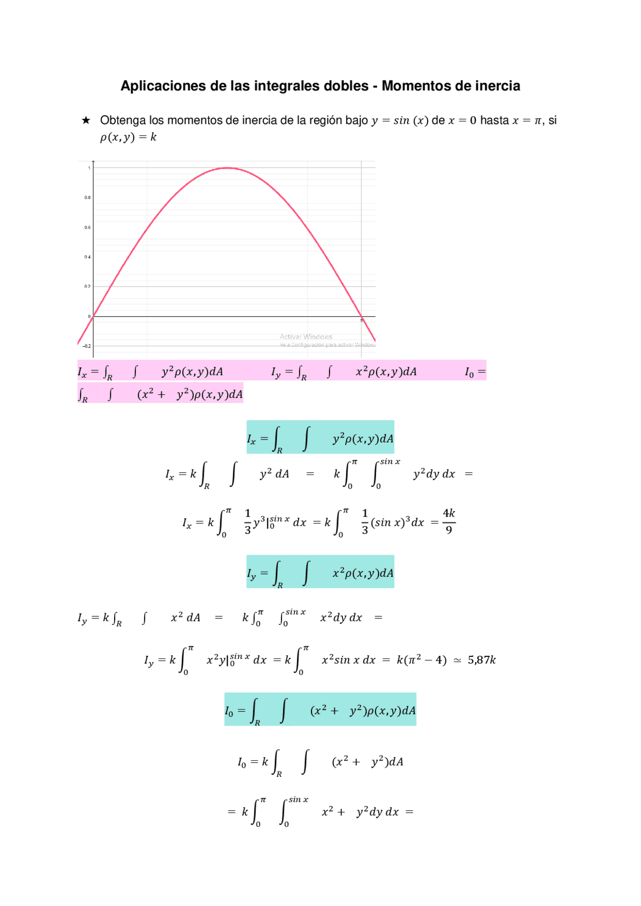 Integrales dobles y triples | Ejercicios de Matemáticas | Docsity