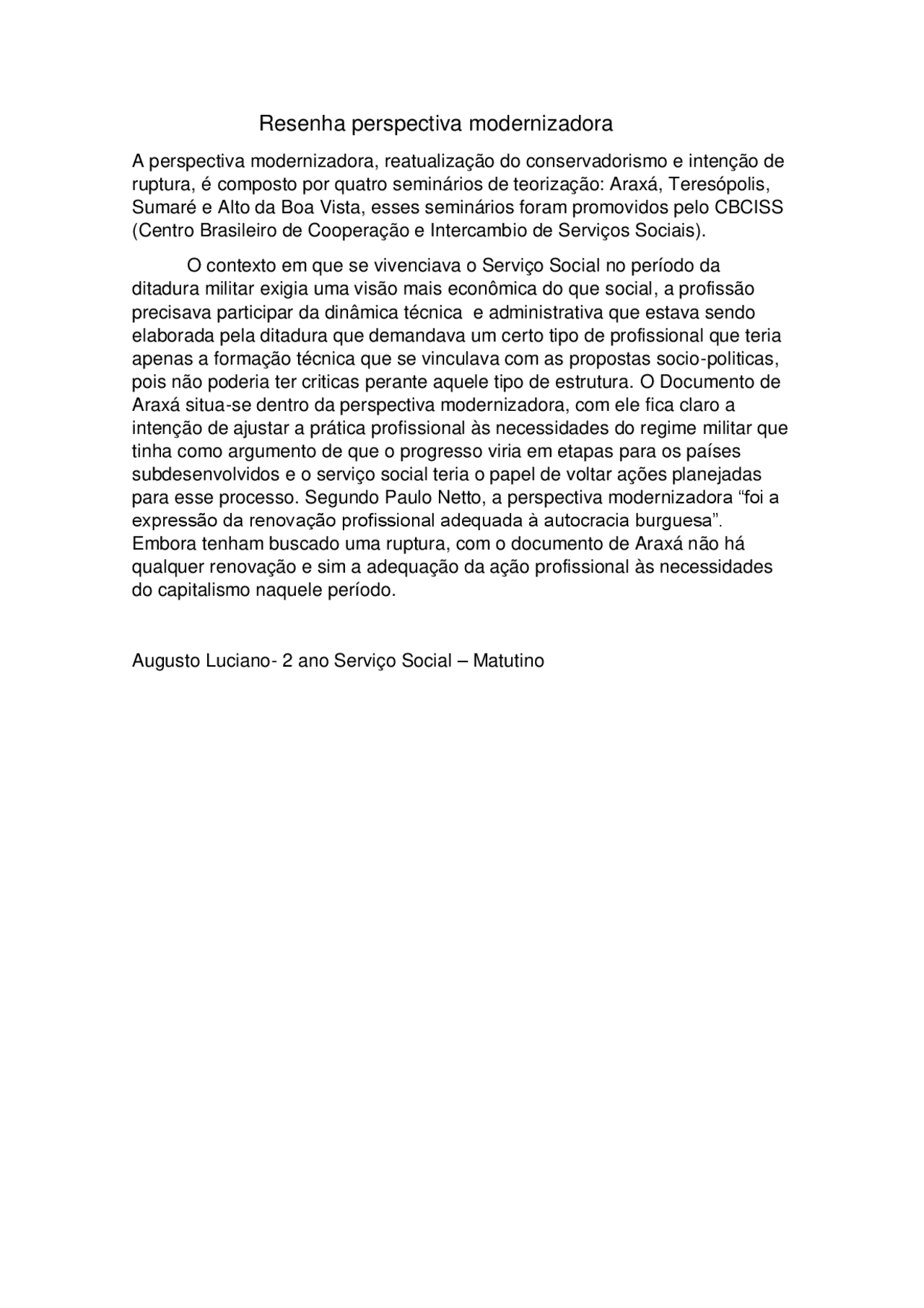Perspectiva Modernizadora No Serviço Social Resumos Metodologia Docsity
