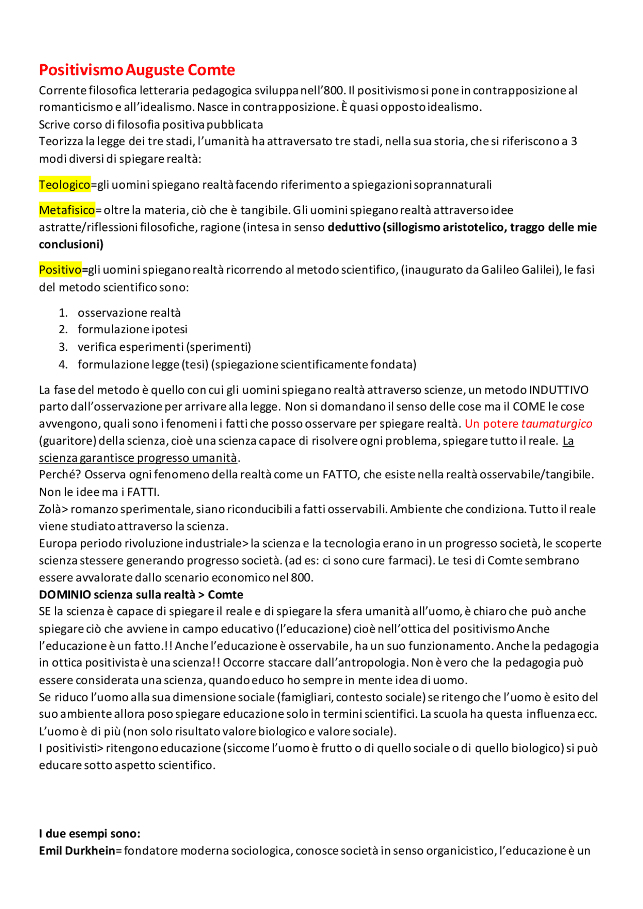 Positivismo E Sorelle Agazzi Appunti Di Storia Docsity
