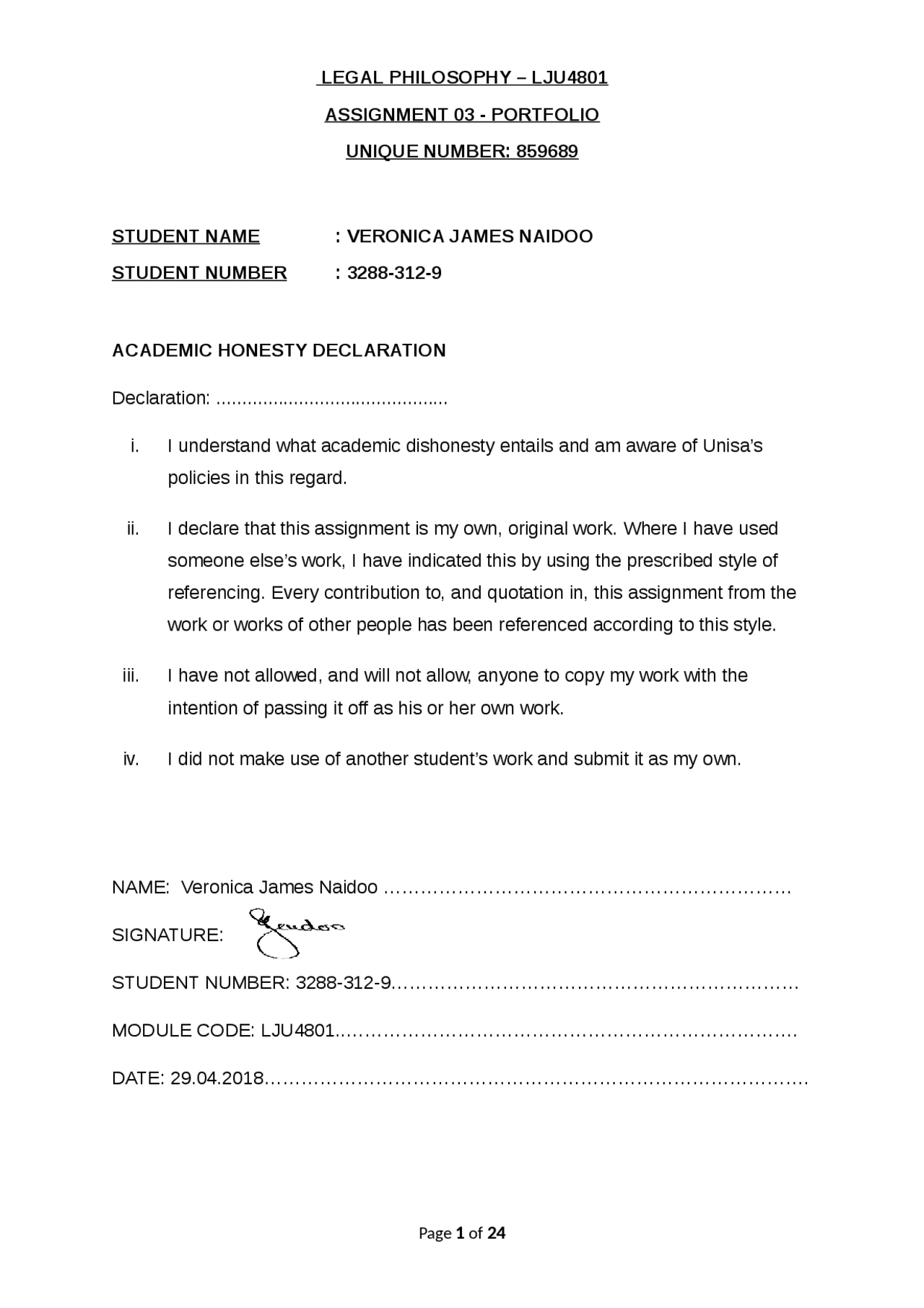 ASSIGNMENT 03- PORTFOLIO- UNIQUE NUMBER - 859689 - LEGAL PHILOSOPHY ... ASSIGNMENT 03- PORTFOLIO- UNIQUE NUMBER - 859689 - LEGAL PHILOSOPHY ...