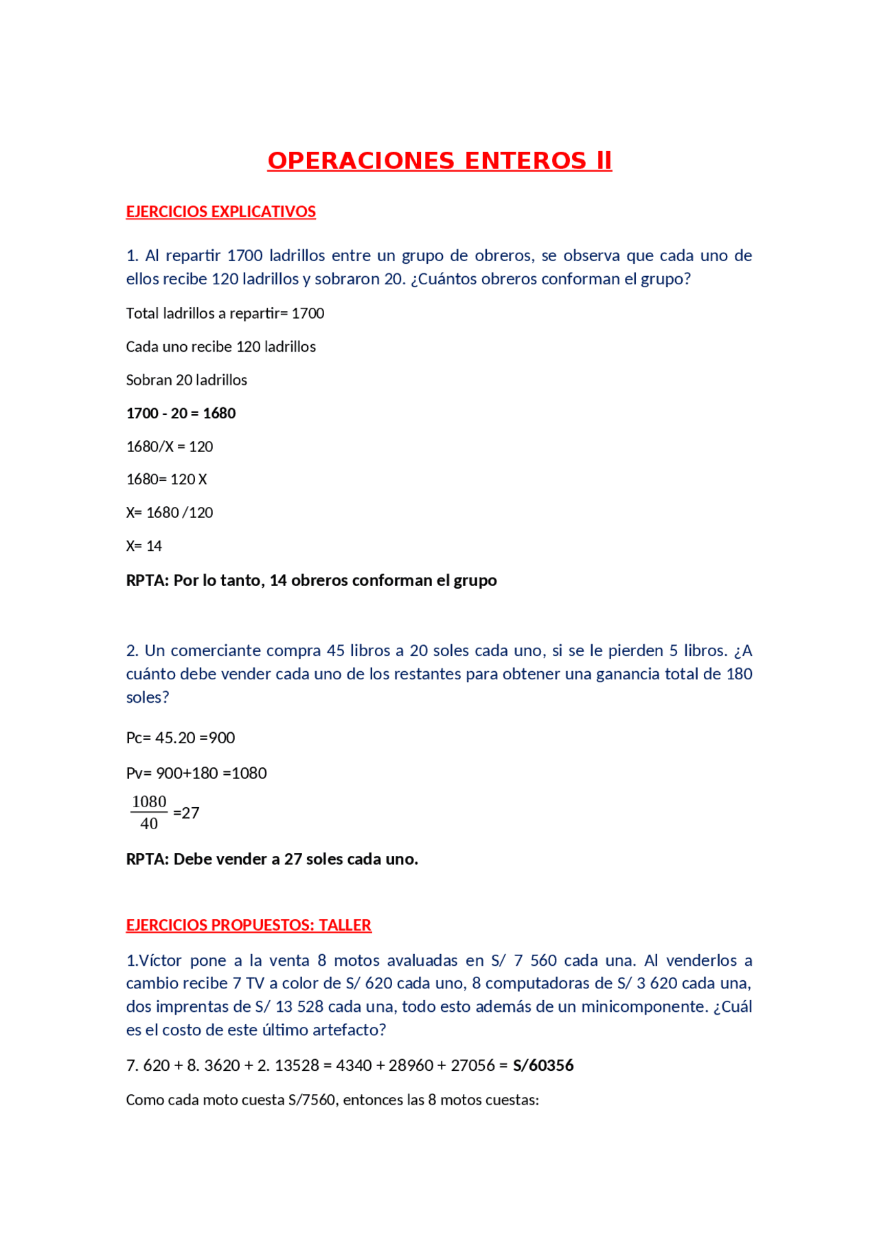 Ejercicios de tareas de matematicas | Ejercicios de Matemáticas ...