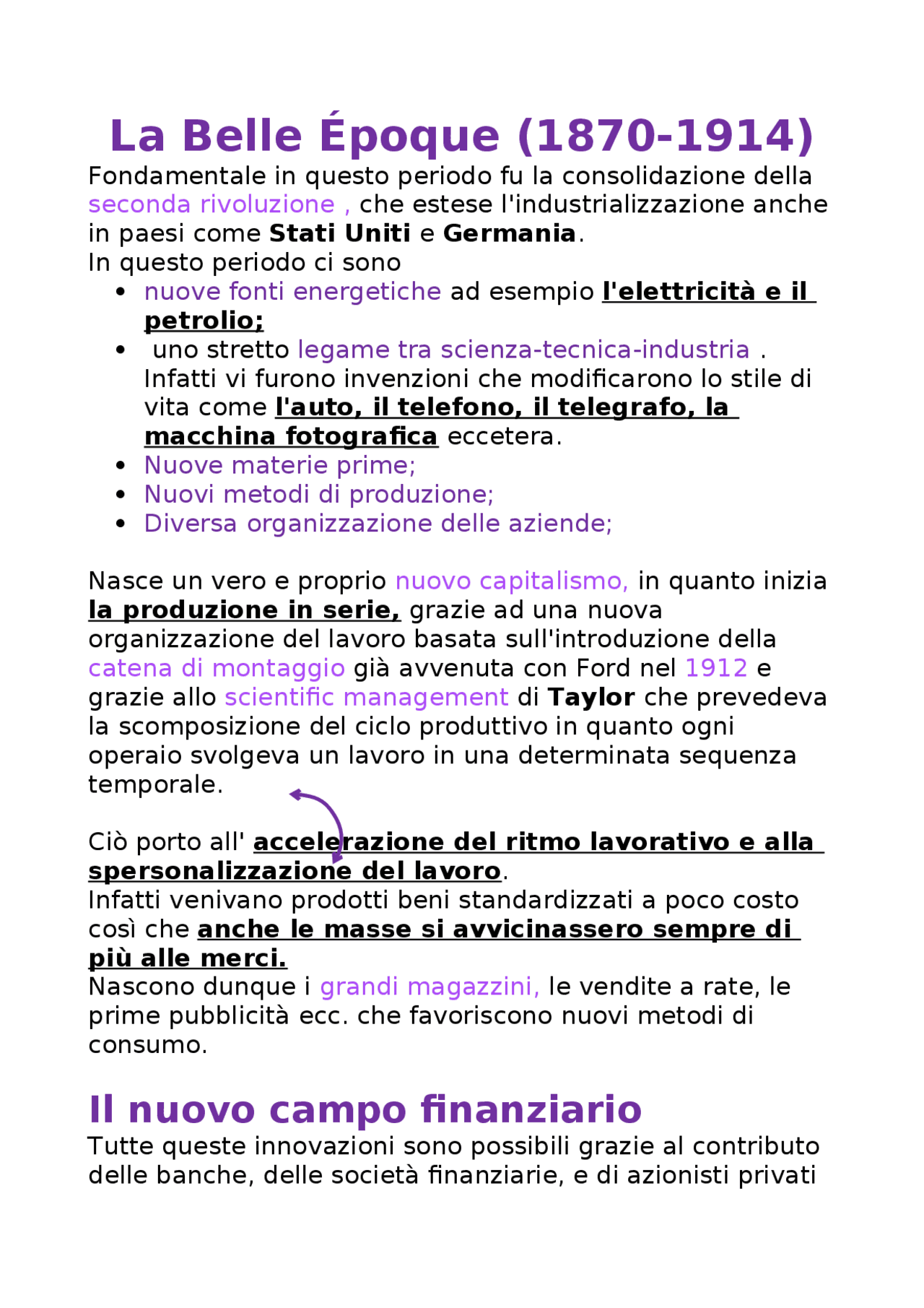 La belle époque da "Storia e storiografia" | Appunti di Storia | Docsity