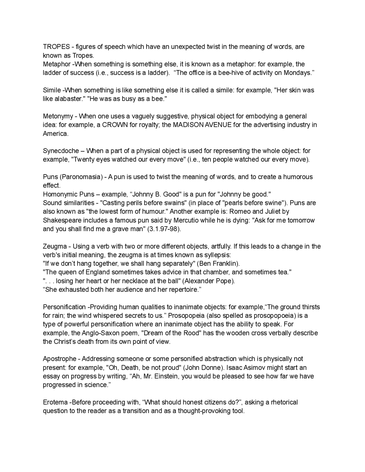 Schemes and tropes in writing | Study notes Media Writing | Docsity