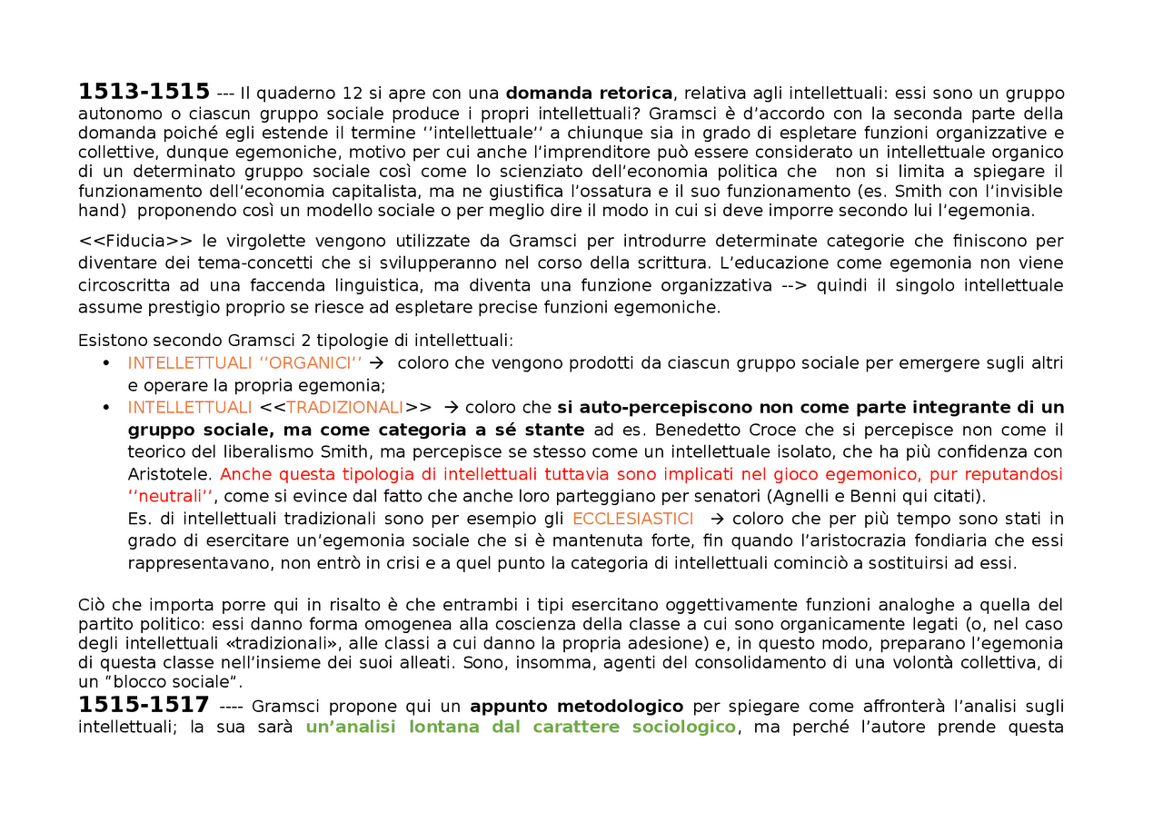 Annotazioni Quaderno 12 Di Antonio Gramsci Appunti Di Pedagogia Docsity