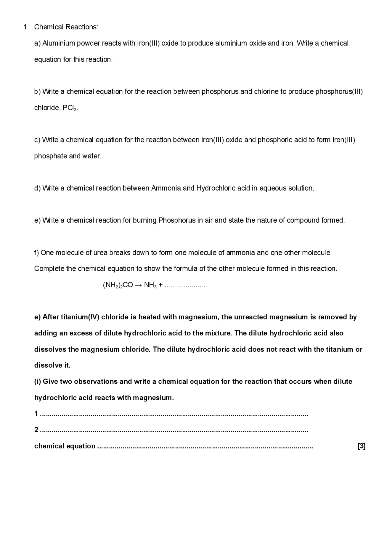 Igcse Chemistry Chemical Reactions Revision Questions Exercises