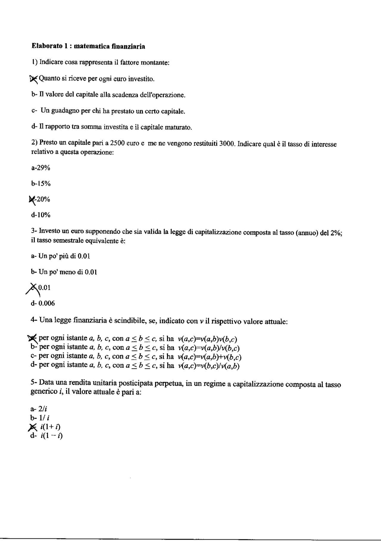 Economia e Estimo - Elaborato Matematica finanziaria - superato | Prove d'esame di Estimo | Docsity