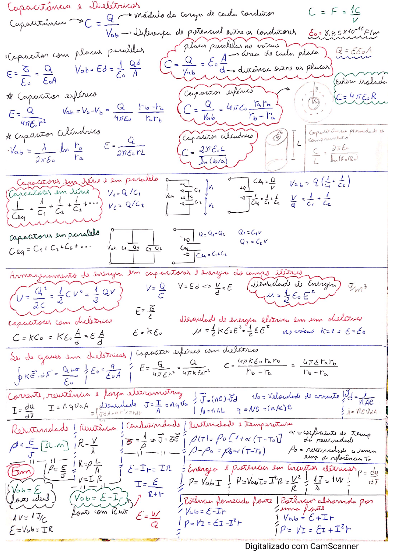 Resumo Capacitores E Resistividade Resumos Física Docsity