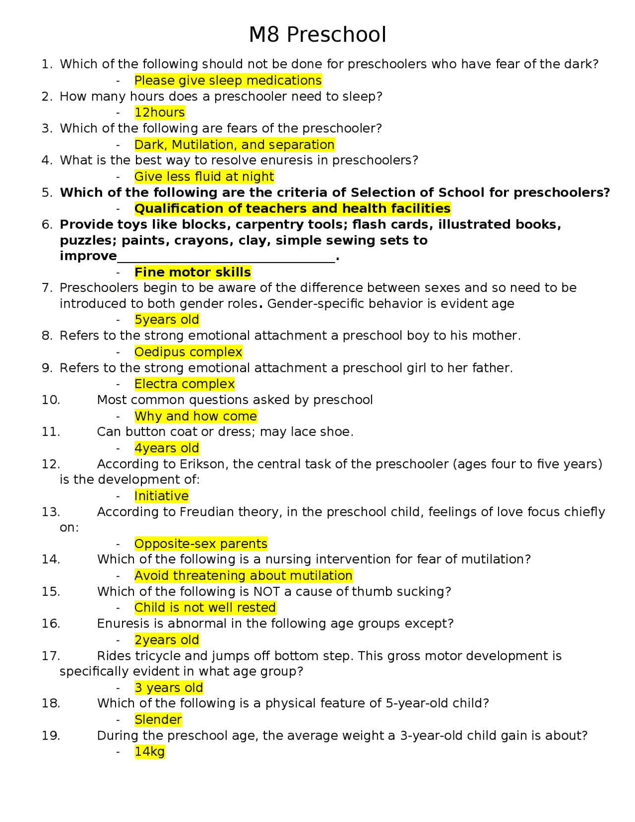 Care of mother, child, and adolescent ; preschool age quiz | Quizzes ...