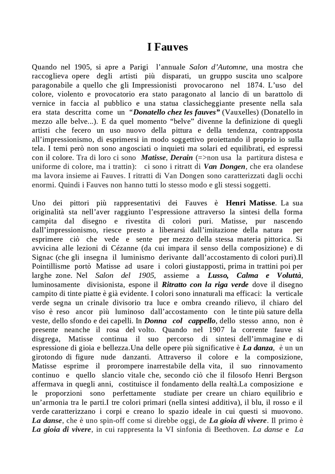 I Fauves: appunti e approfondimento di Storia dell’arte | Appunti di ...