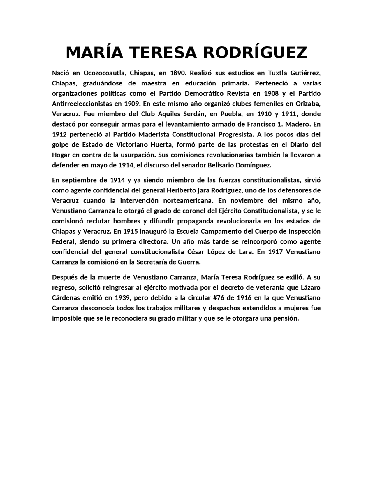 Biografía de María Teresa Rodríguez (cosas importantes) | Résumés de ...