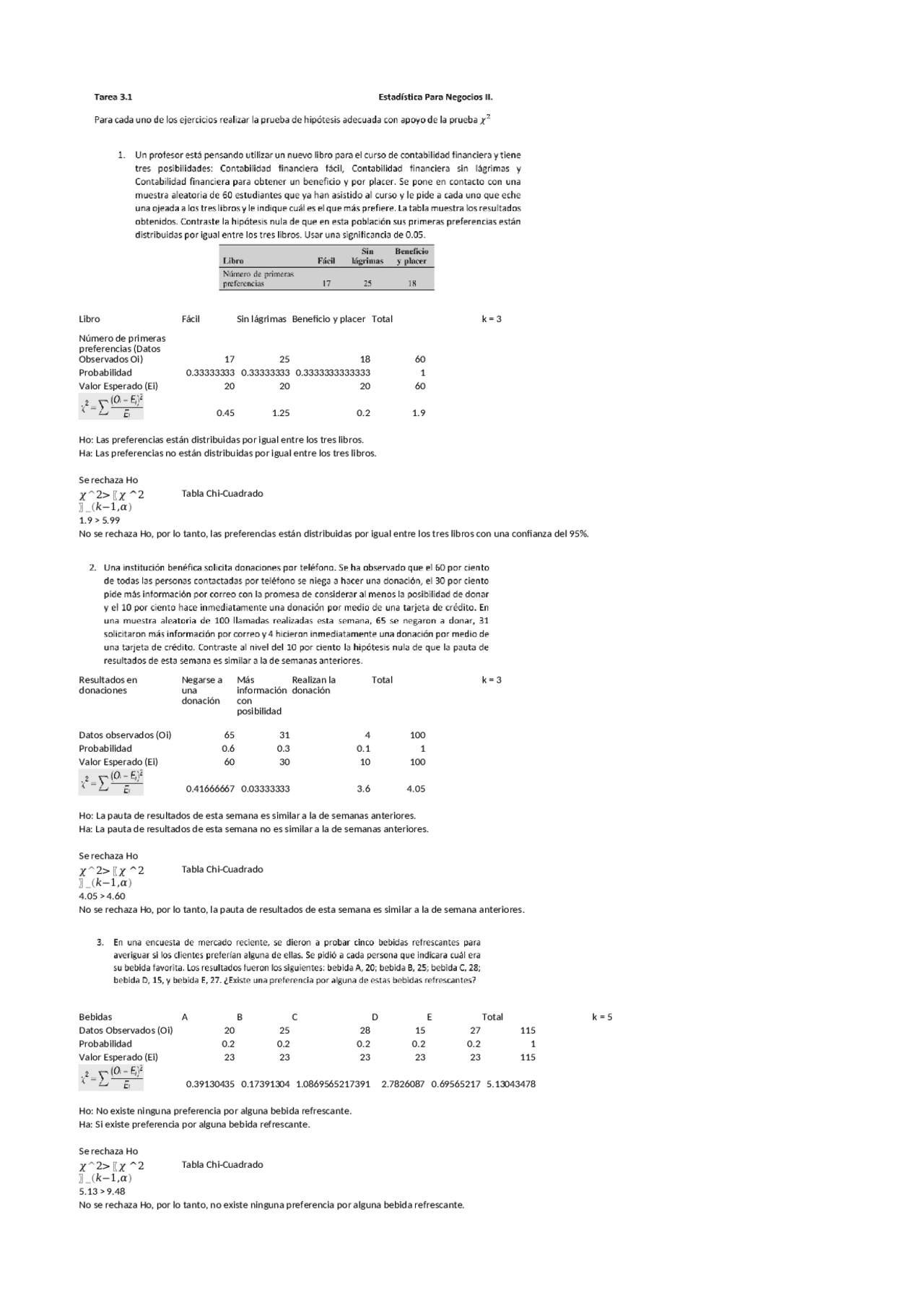 Tareas de Estadística para Negocios 2 | Ejercicios de Estadística | Docsity