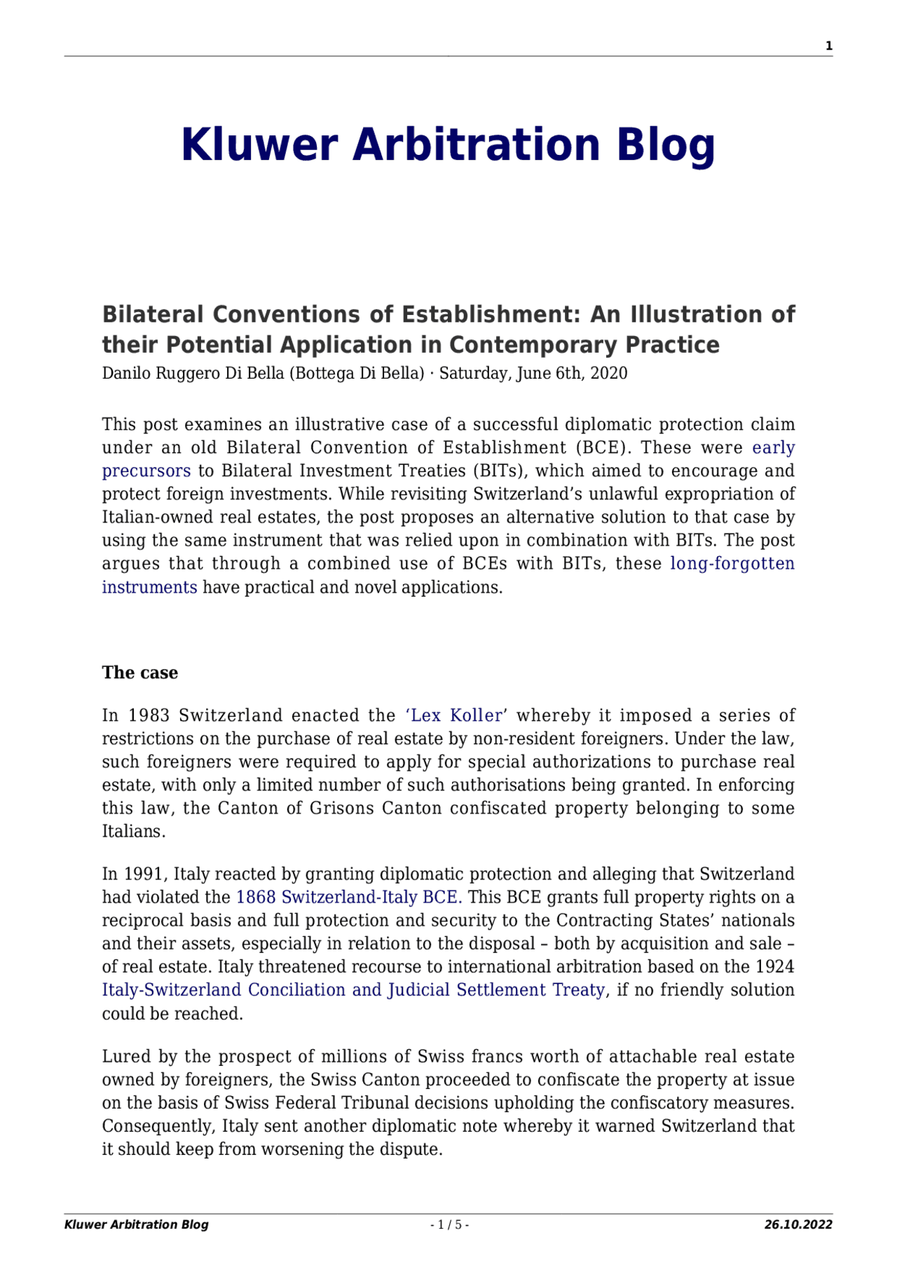 Bilateral Conventions of Establishment: An Illustration of their ...