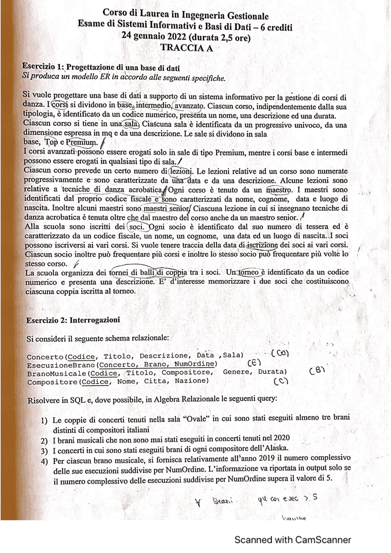 Esercizi Er Sistemi Informativi E Basi Di Dati Prove Desame Di